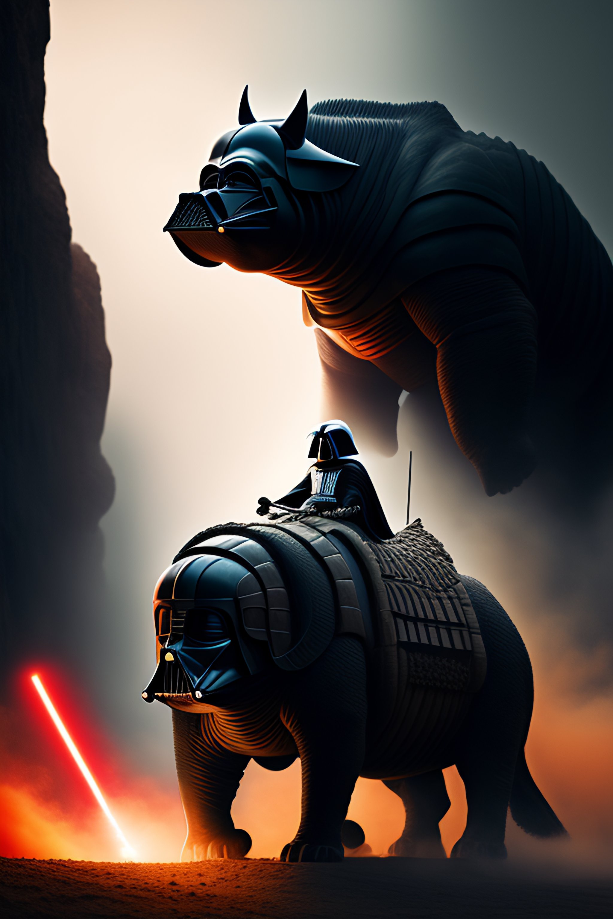Lexica - Portrait of Darth Vader riding a rancor