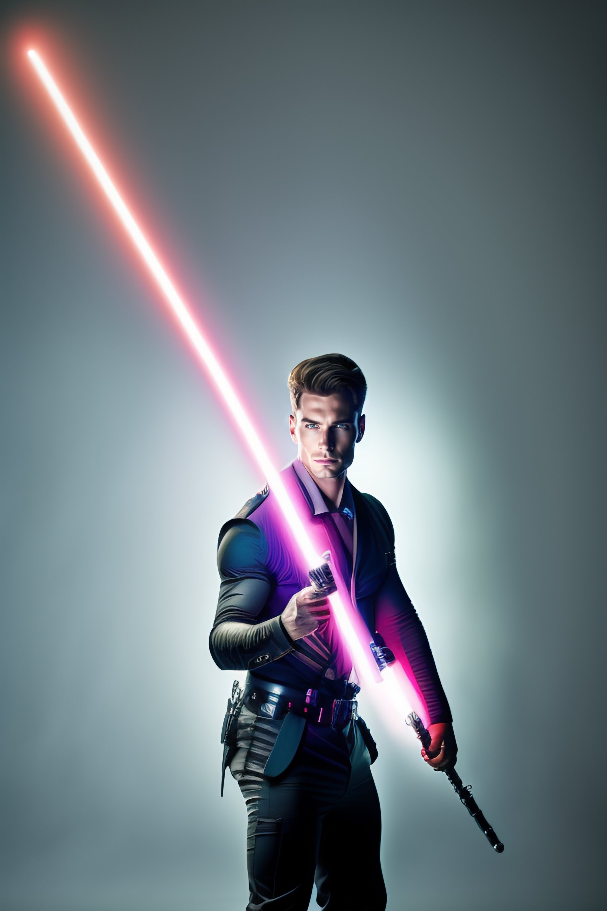 Lexica - A man holding a real life lightsaber in a dark room, 4k, high ...