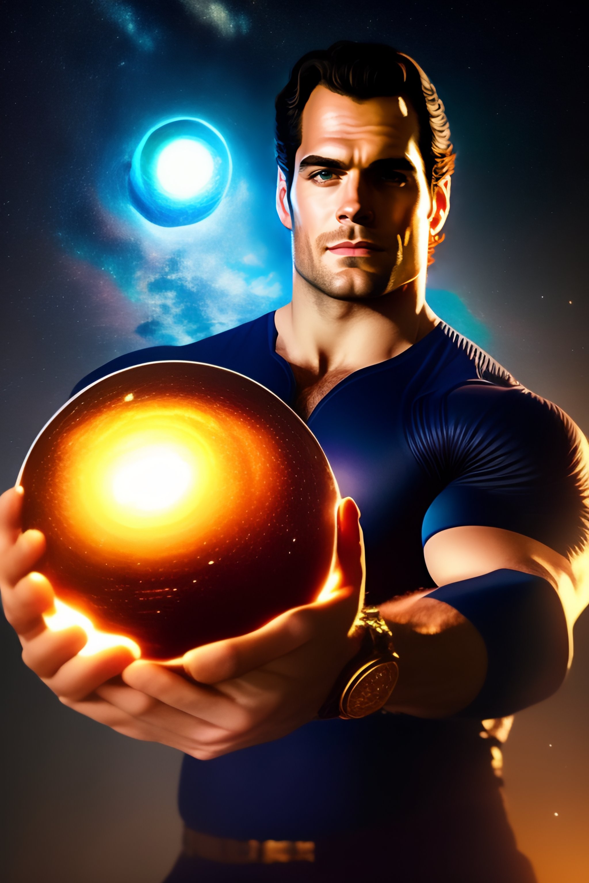 Lexica - Henry cavill holding up an glowing orb of malice, it radiates ...