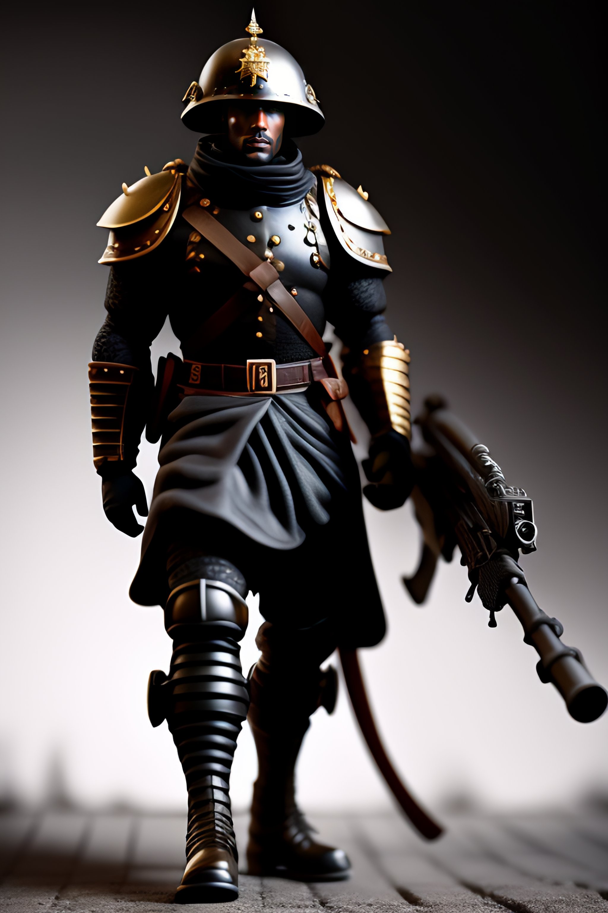 Lexica - Full-body portrait of a heavily armored WWI soldier holding an ...