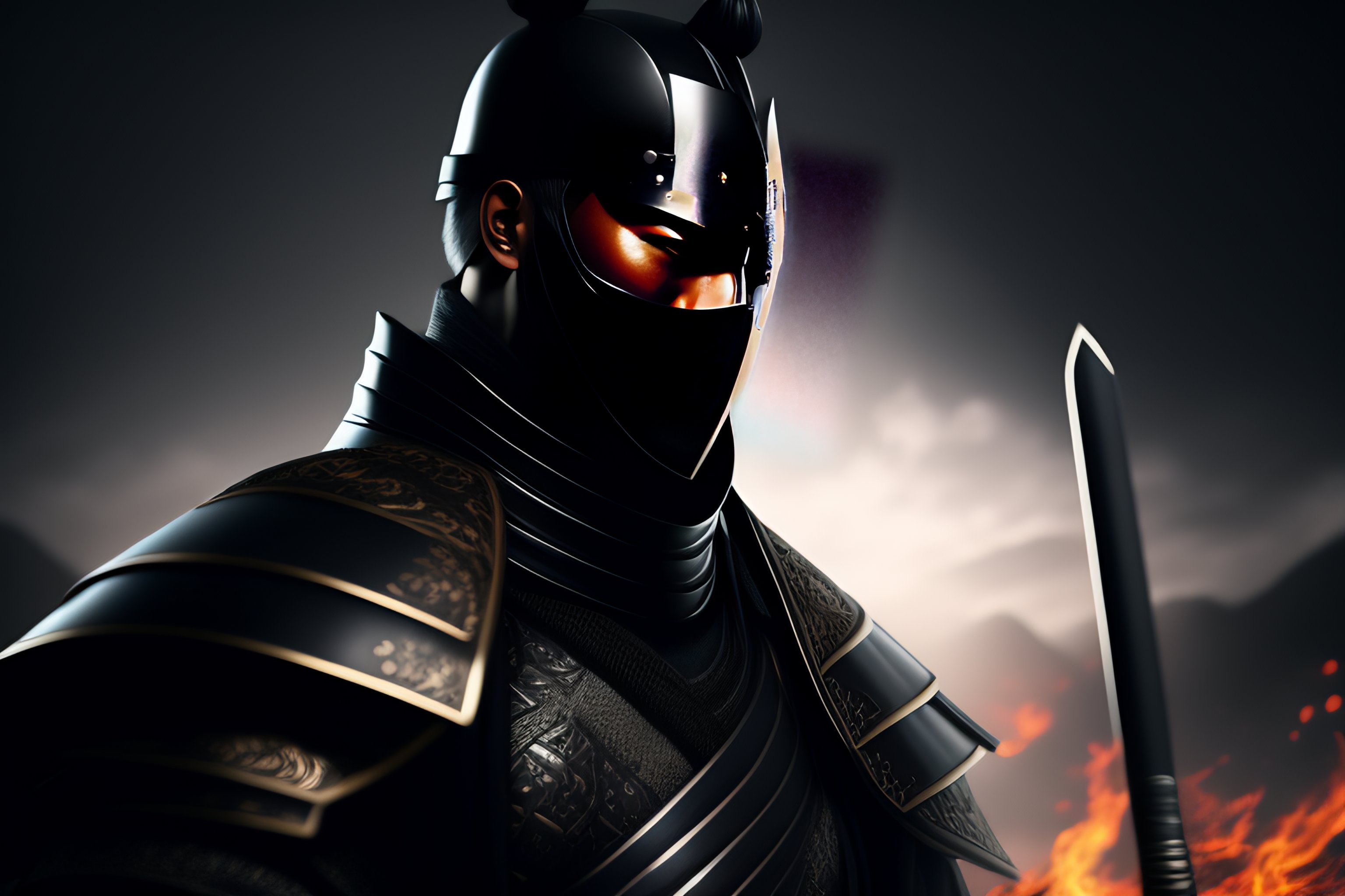 Lexica - Wallpaper a wise samurai in a black mask in a black uniform ...