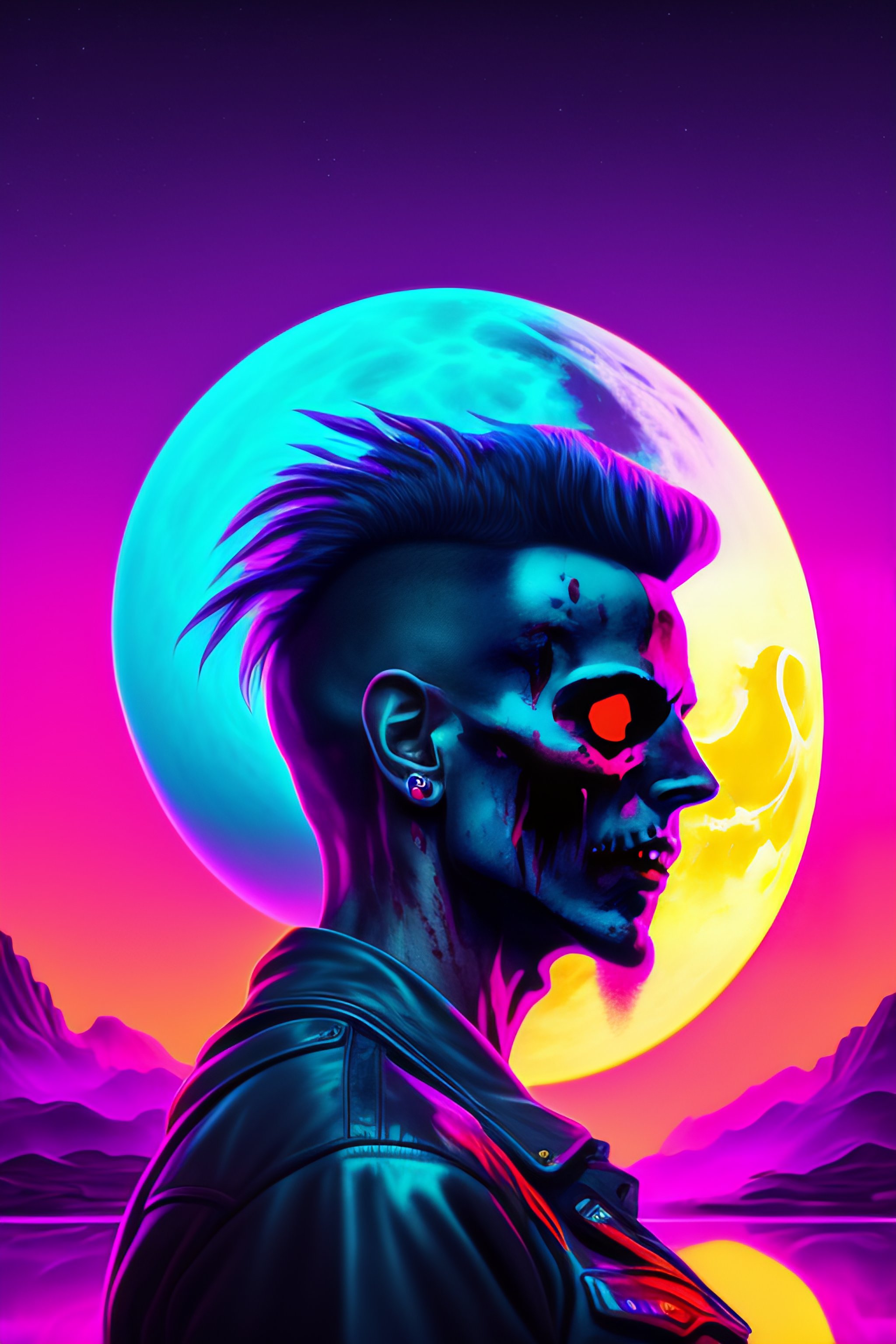 Lexica - Synthwave zombie with moon background, sharp focus,