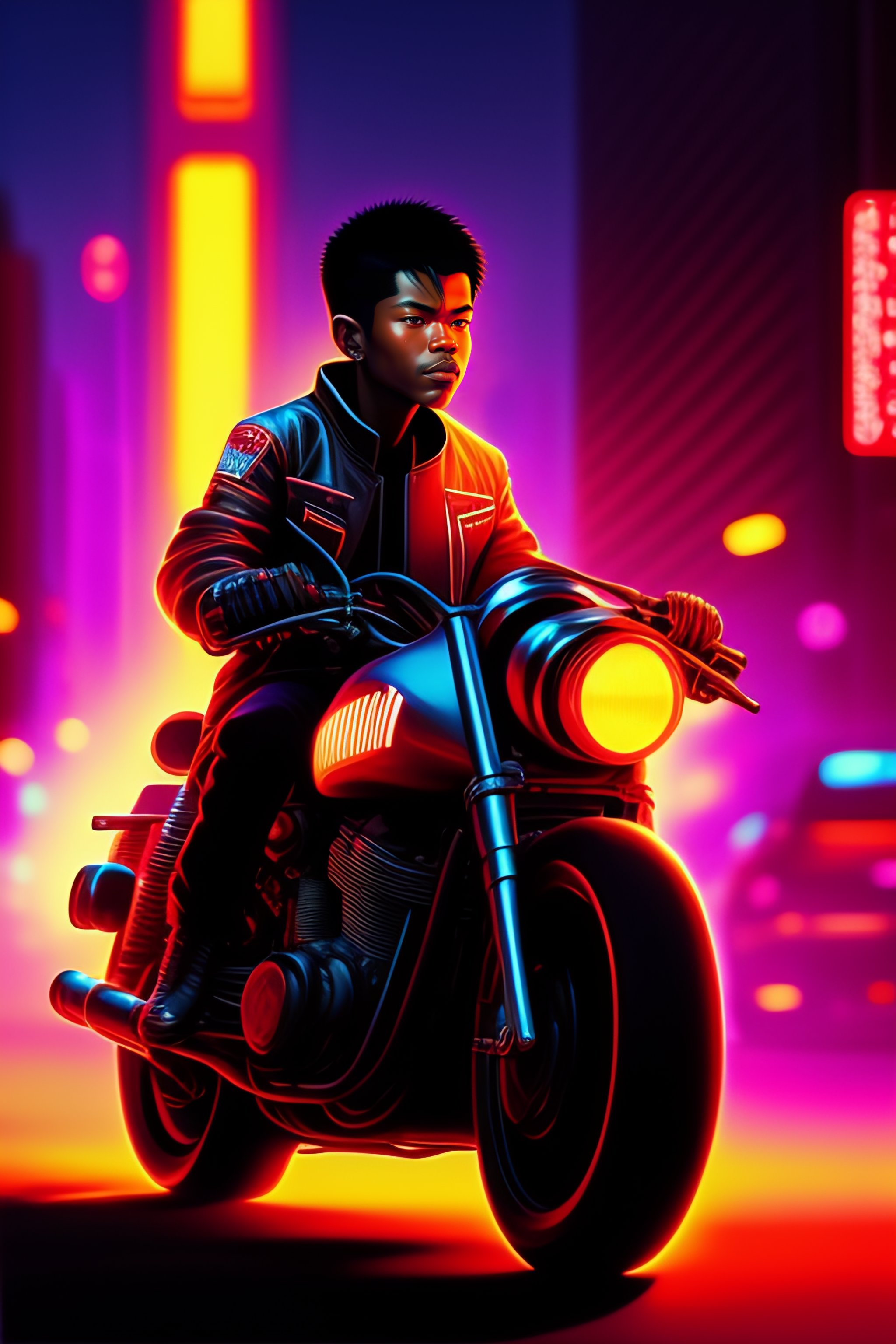 Lexica - Kaneda on his motorcycle in neo tokyo looking for akira, night ...