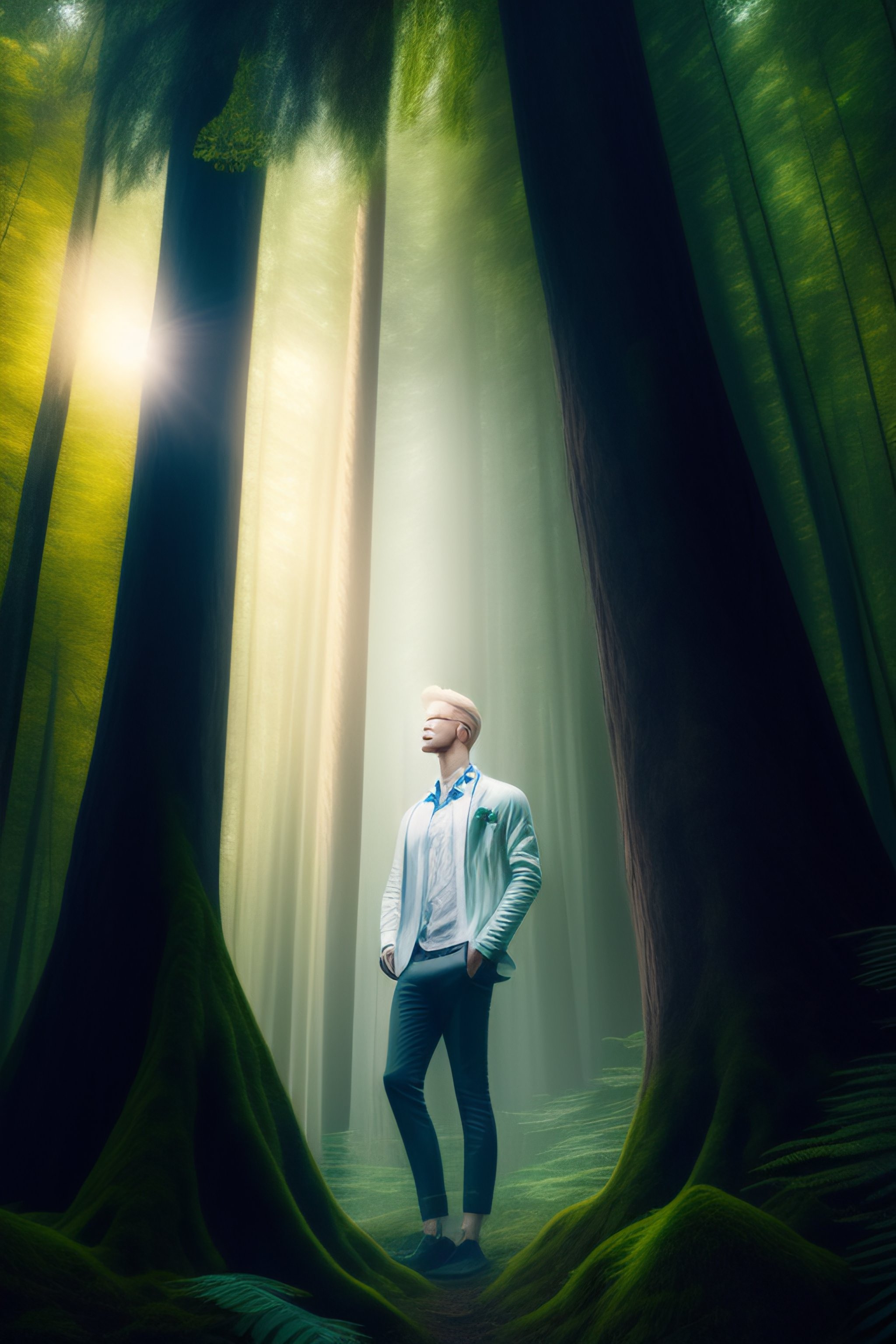 Lexica - A blond man with pale skin inside a mystical forest. A big ...
