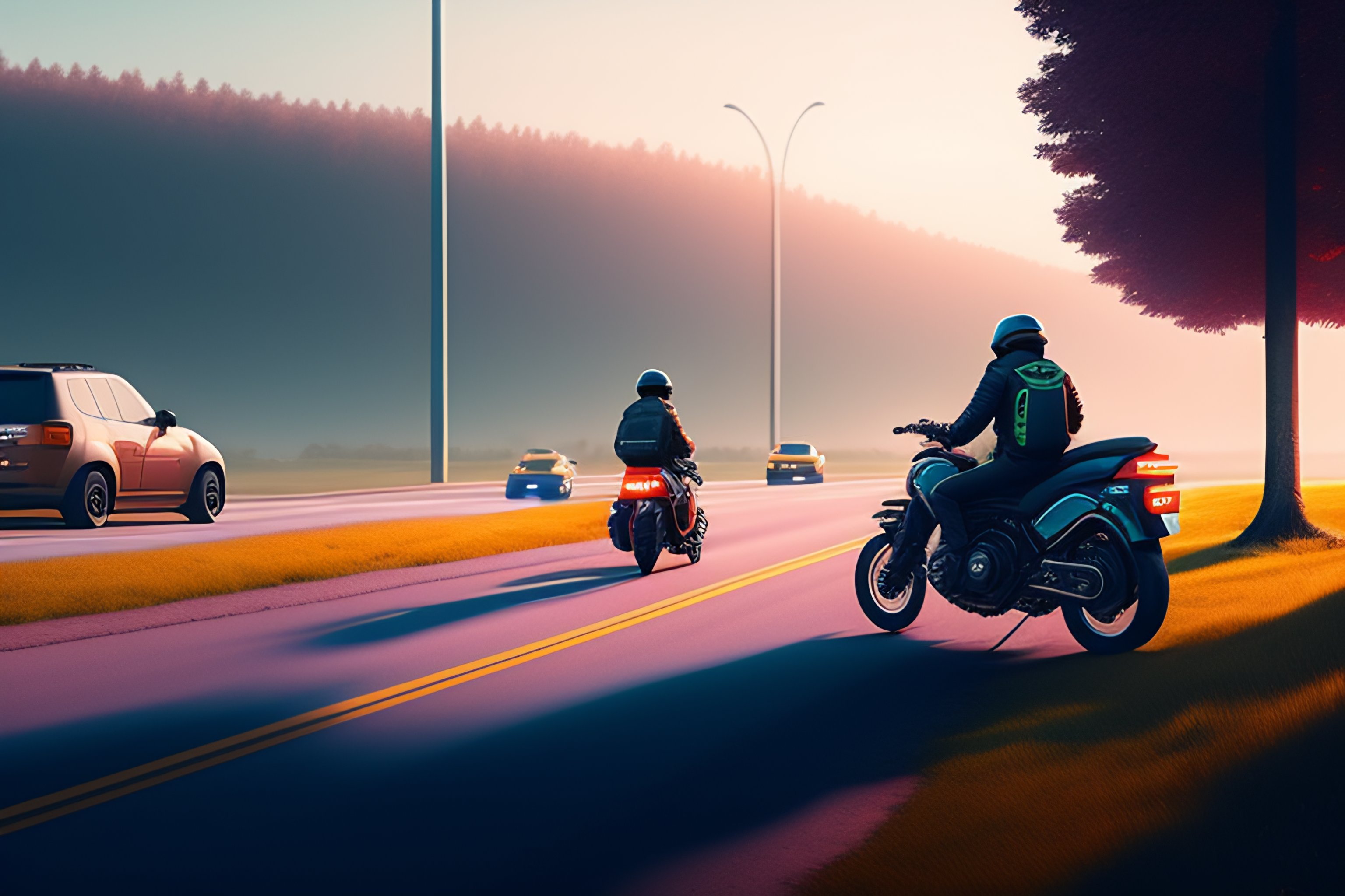 Lexica - Four motorcyclists stopped in front on the ground simon ...