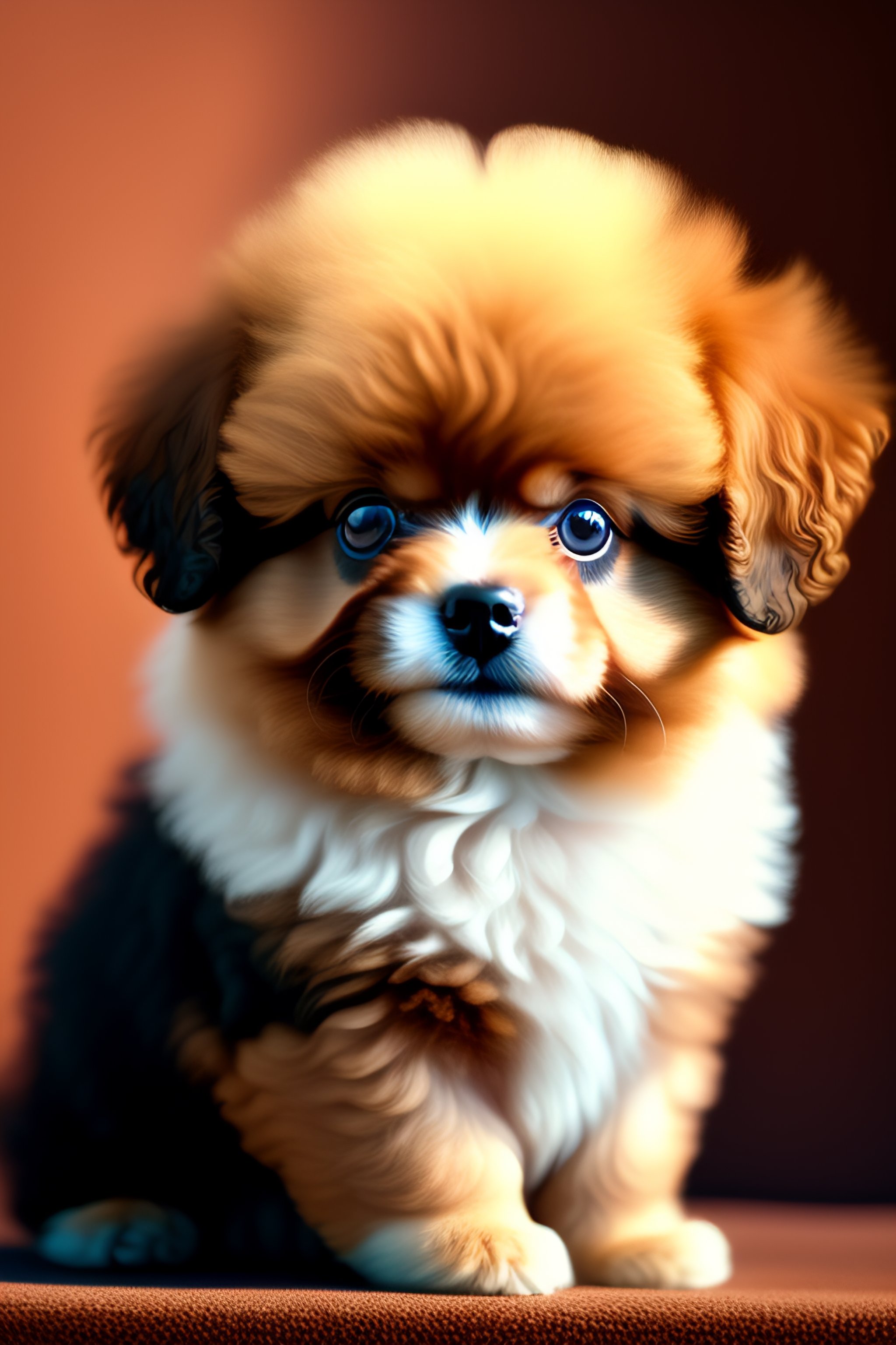 Lexica - Pomeranian poodle, brown hair, white chest, white spot on left ...