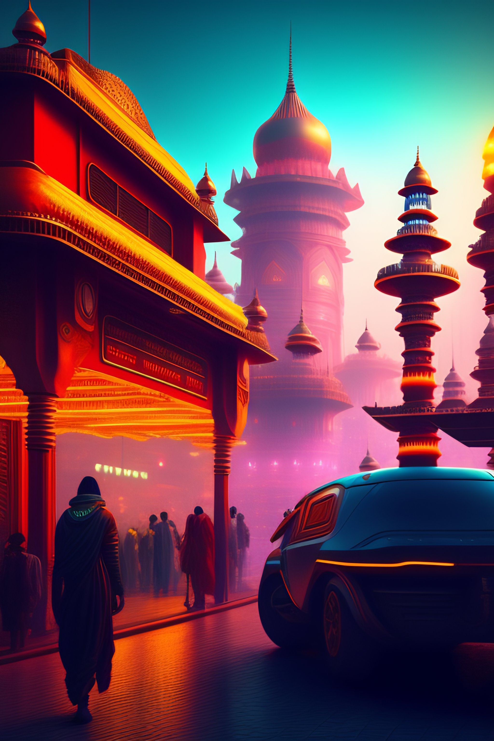 Lexica - A futuristic, fantasy inspired, neon lit Chandi Chowk, Old ...