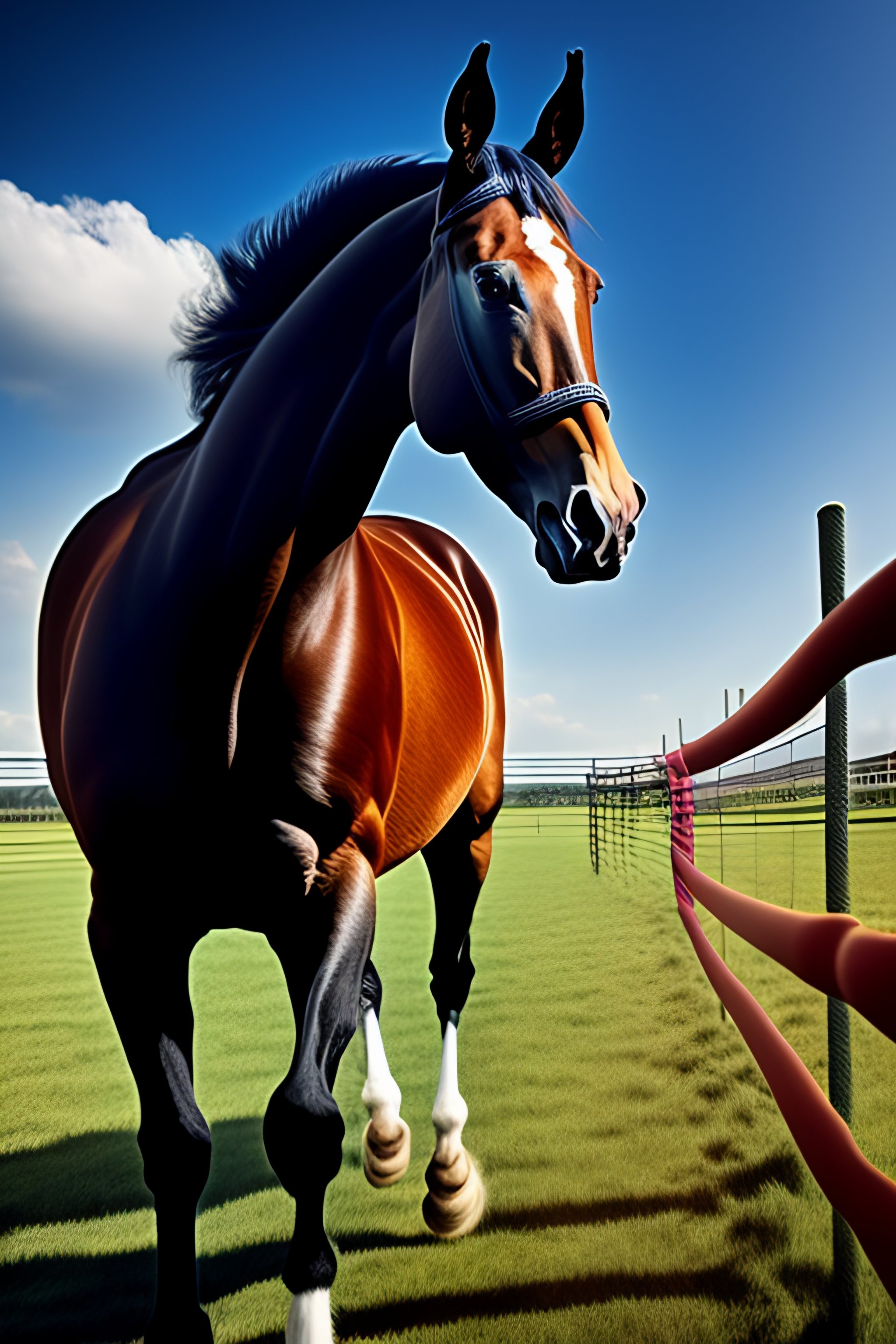 Lexica - Hyper realistic horse jumping high over a fence caught on cctv ...