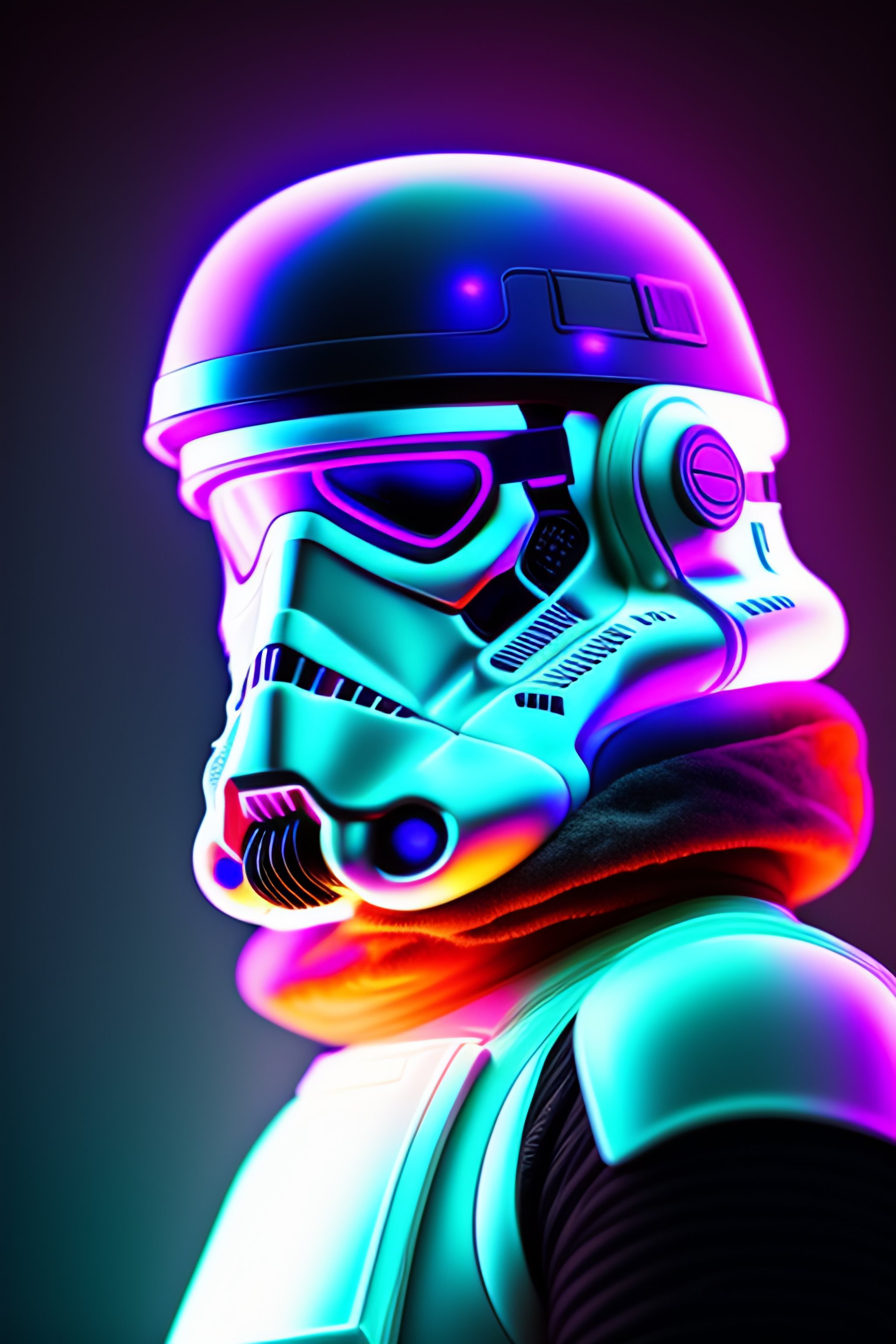 Lexica - Synthwave Portrait of a stormtrooper. Neon lights
