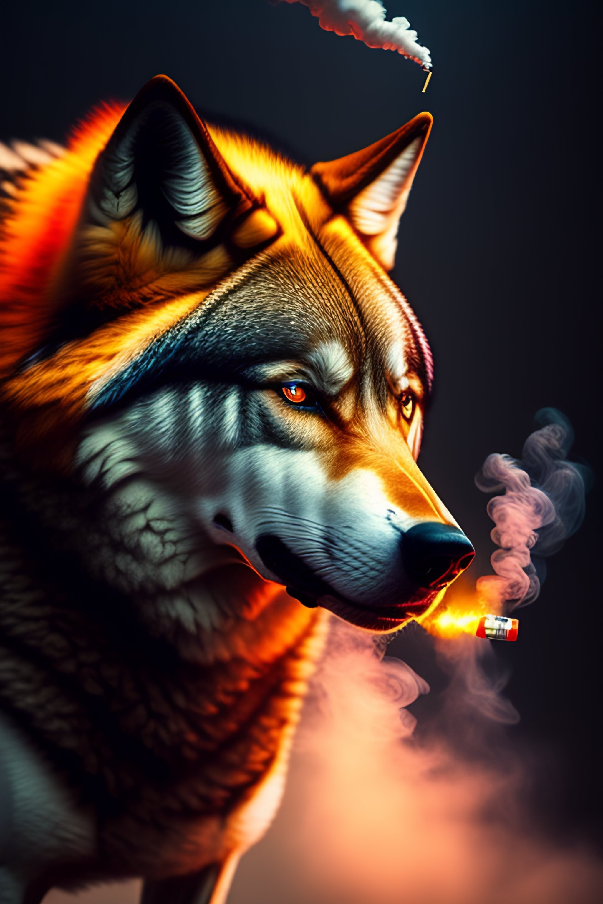 Lexica - A a robotic wolf smoking a cigarette vibrant lighting, elegant ...