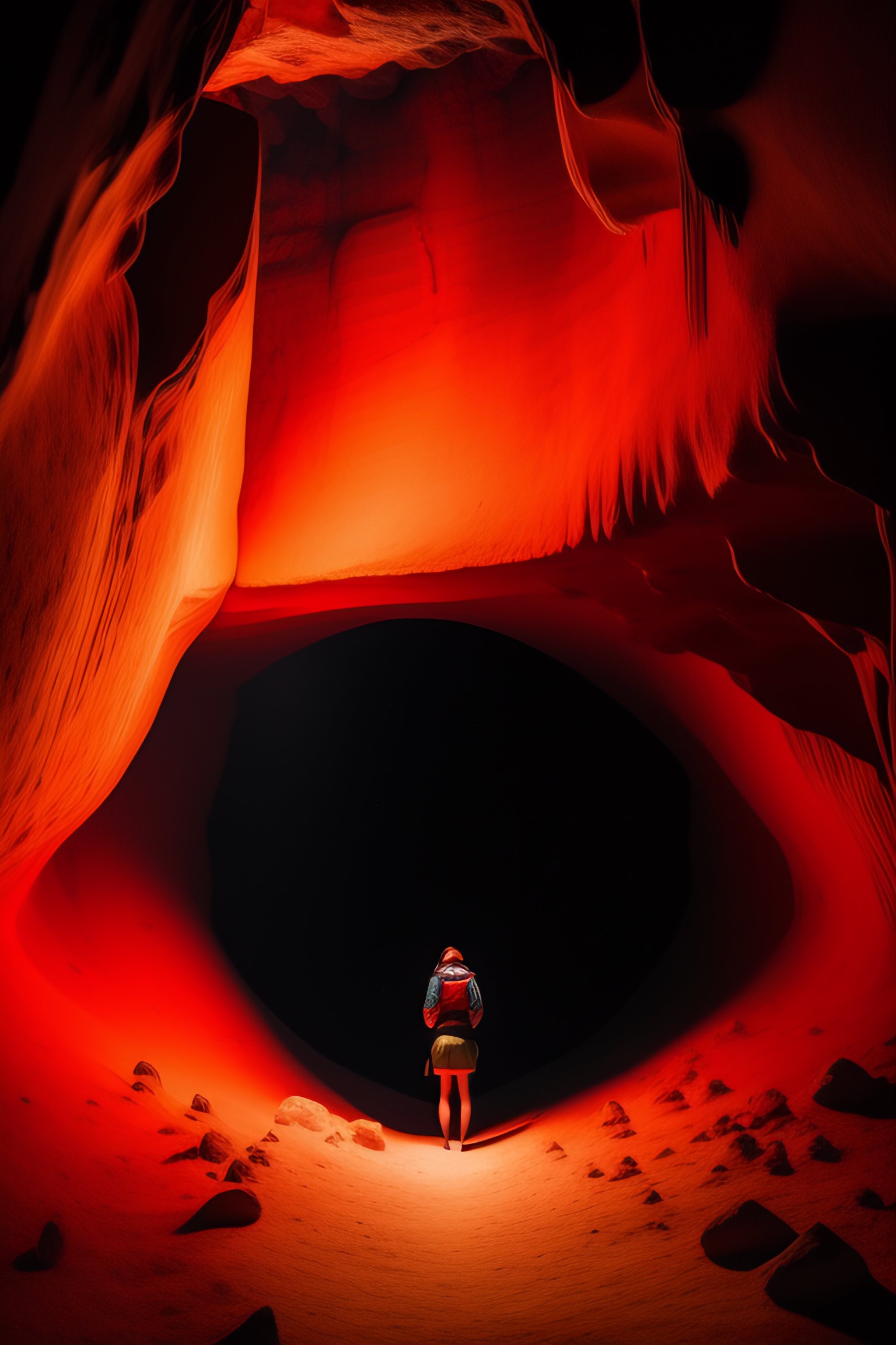 Lexica - RED CAVE WOMAN IN THE CAVE IS DRAWING ON THE WALL