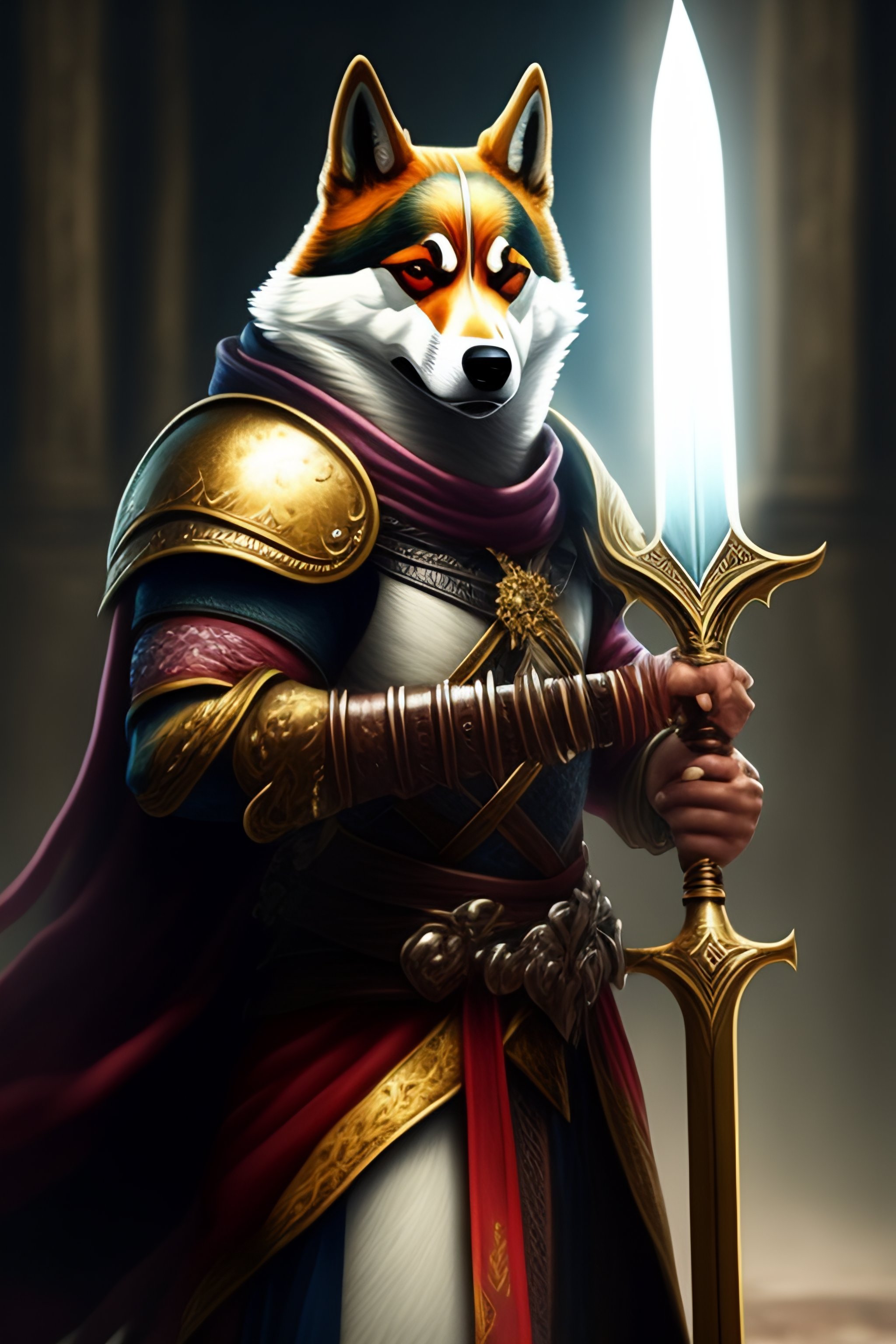 Lexica - A Doge Warrior holding a magic great sword.