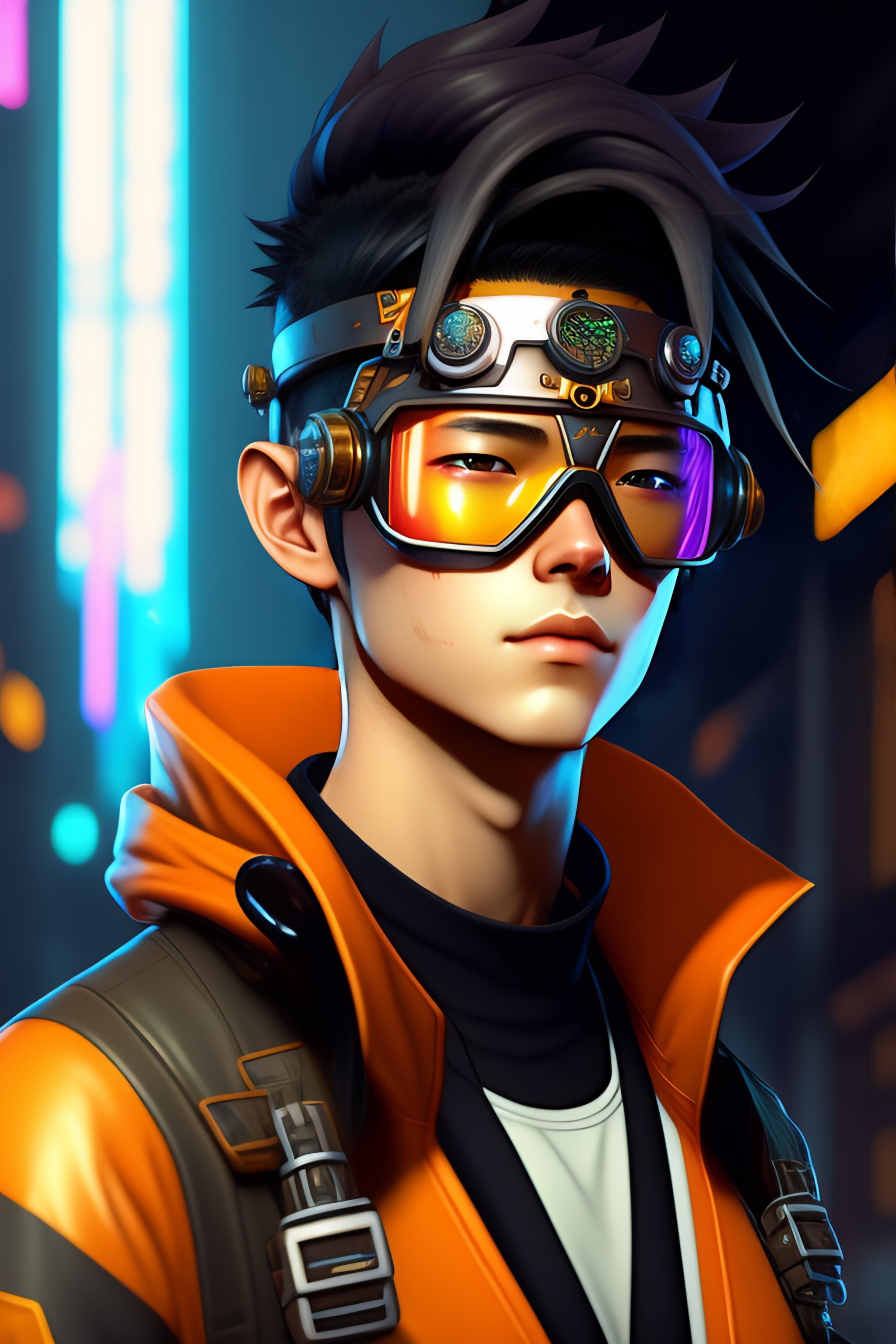 Lexica - Cyberpunk programmer anime boy. steampunk goggles.symmetric ...