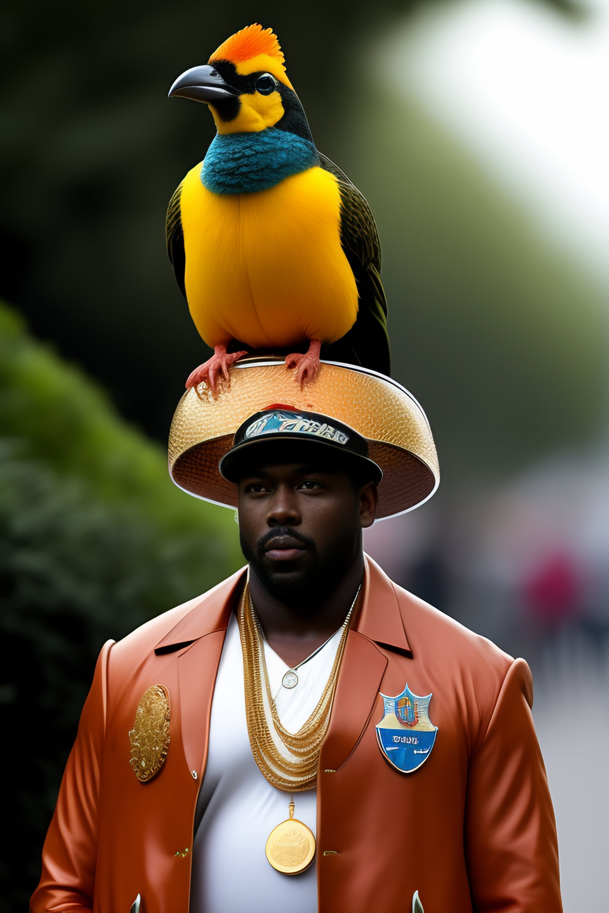 Lexica - A human-sized bird dressed like Flava Flave, with a bird-sized ...