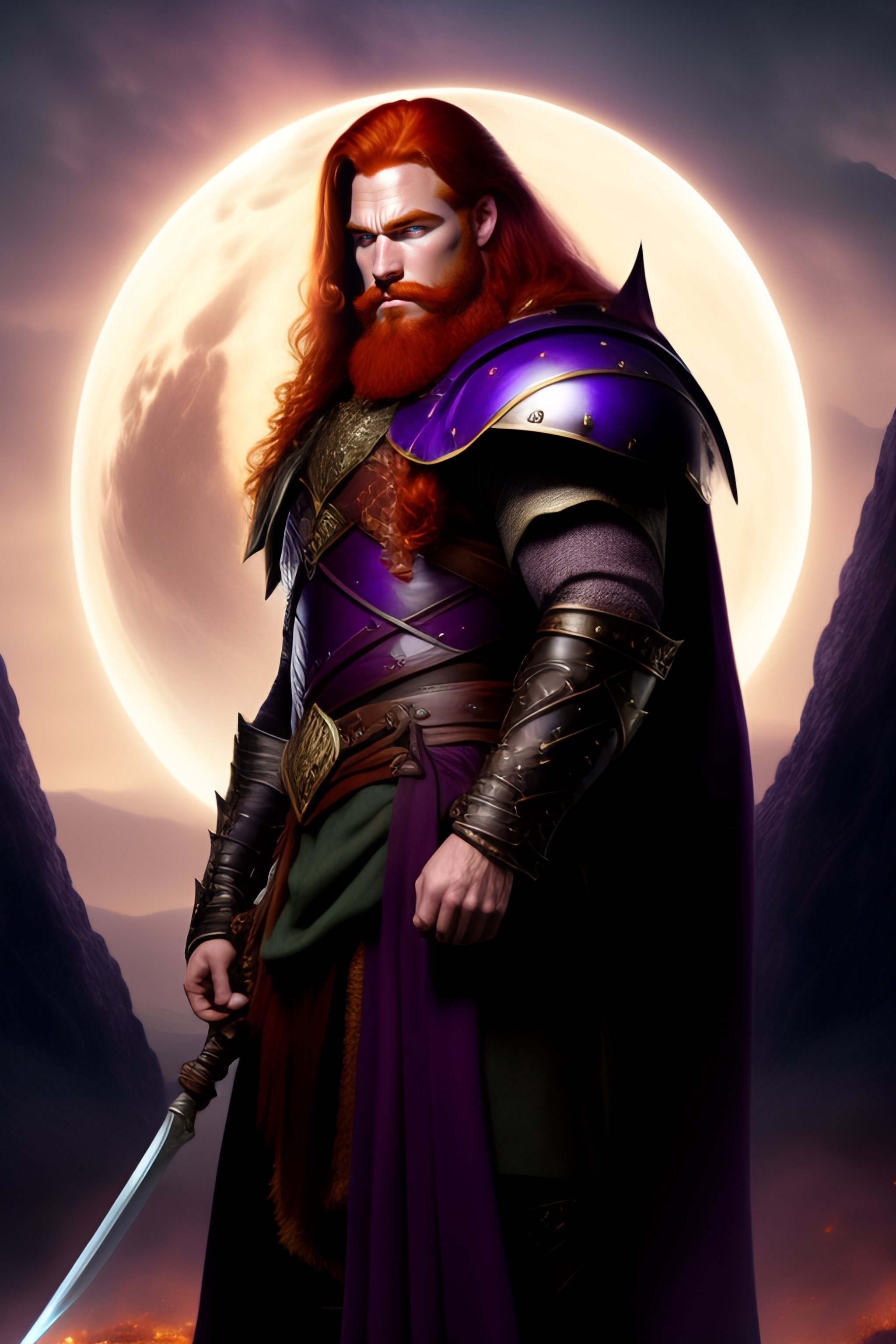 Lexica - A redhead male fantasy dwarf, wearing very dark purple robes ...