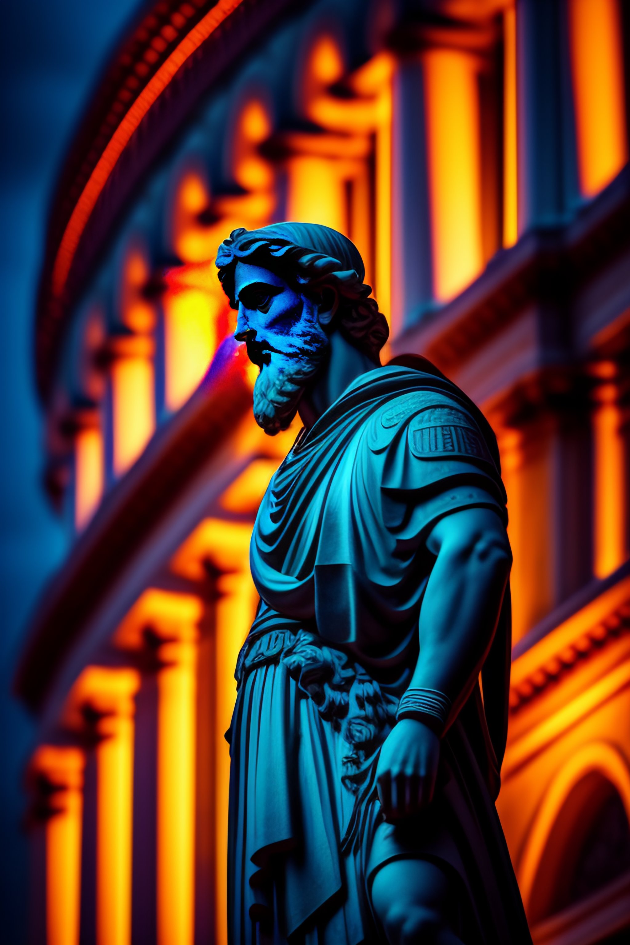 Lexica - Marcus Aurelius in front of coliseum 8k, beautiful, at night