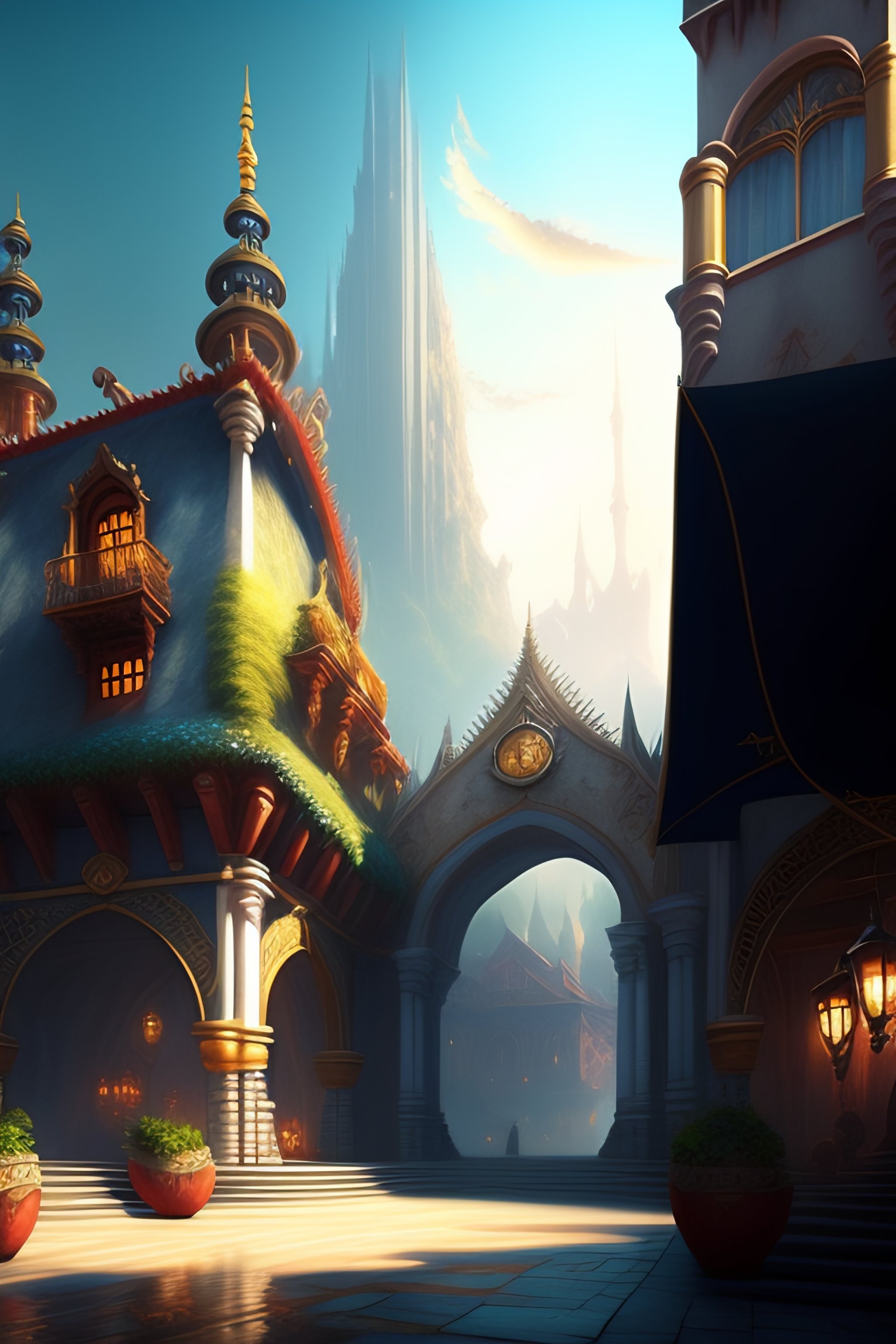 Lexica - Fantasy background, concept art, matte painting, city square ...