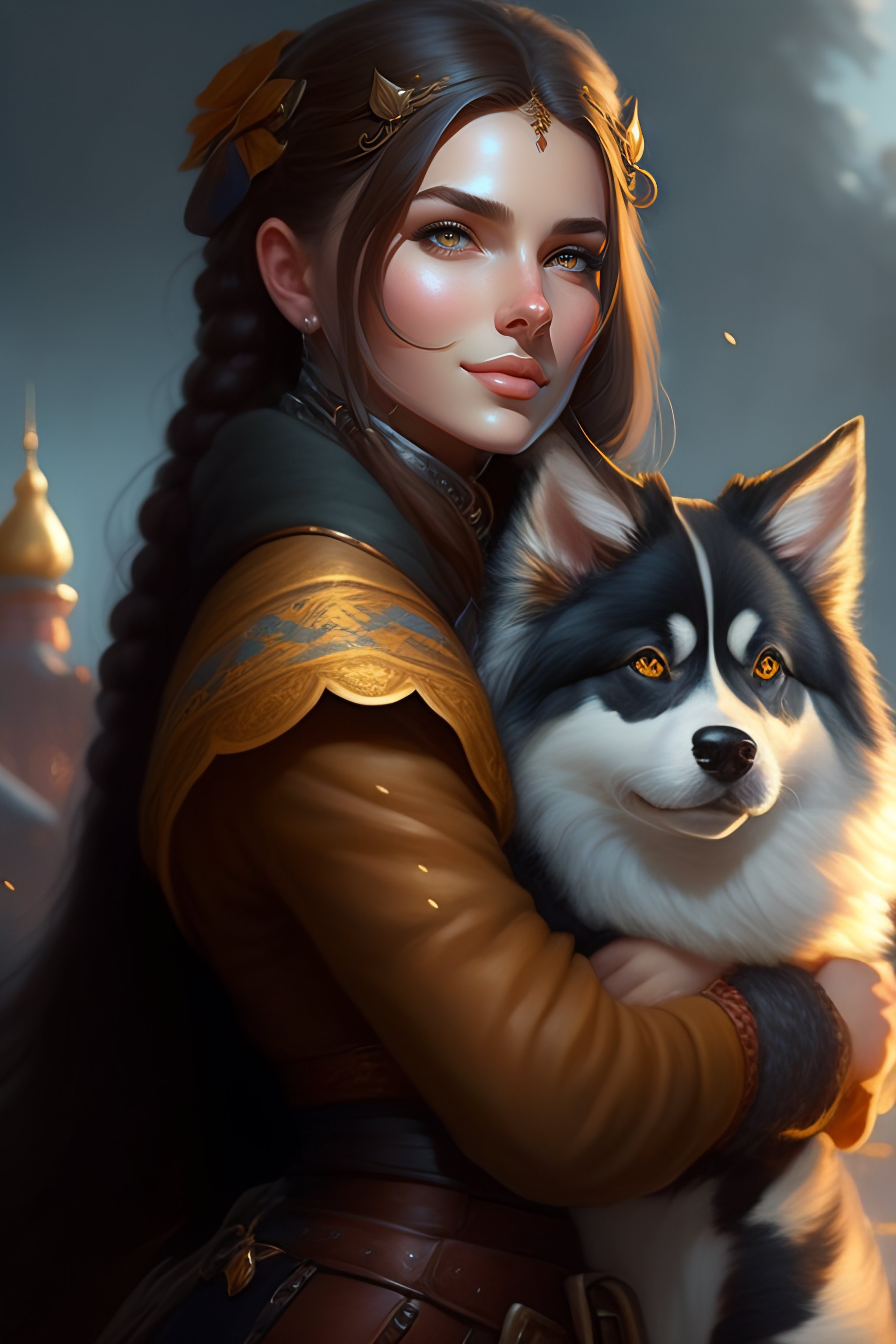 Lexica - A detailed portrait of a cute Ukrainian brunette girl hugging ...