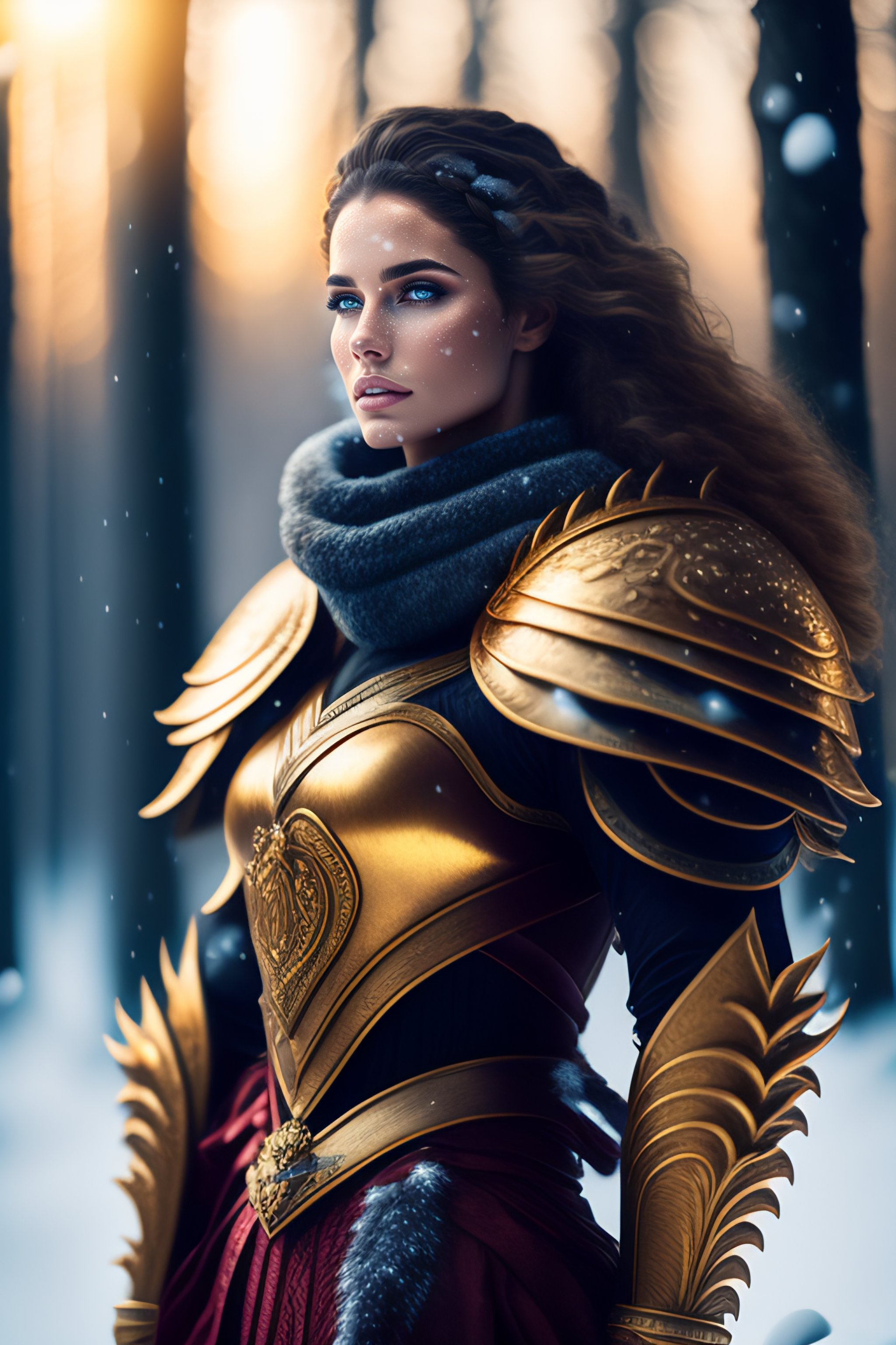 Lexica - Raid hair golden armor warrior, winter ambiance, forest ...