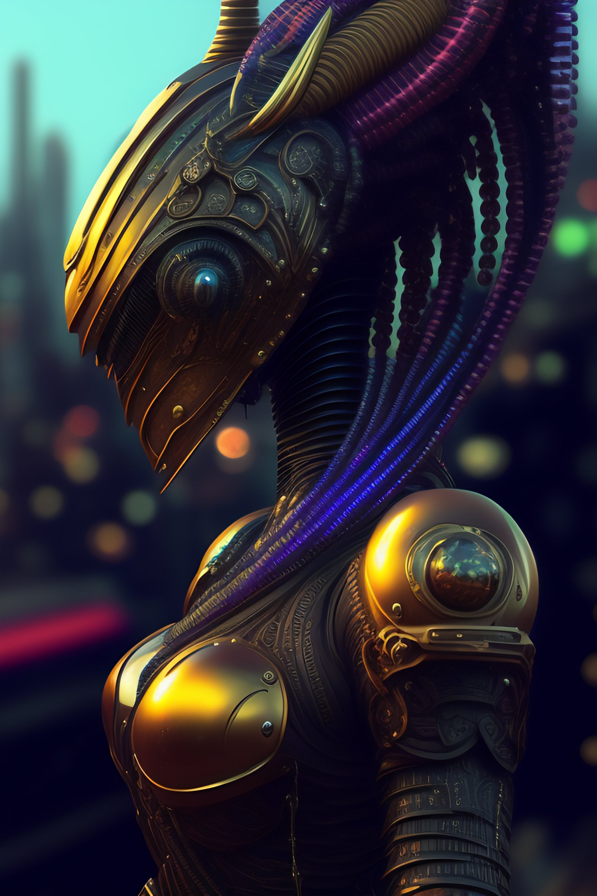 Lexica - Alien cyborg, in the style of HR Geiger and Lovecraft ...