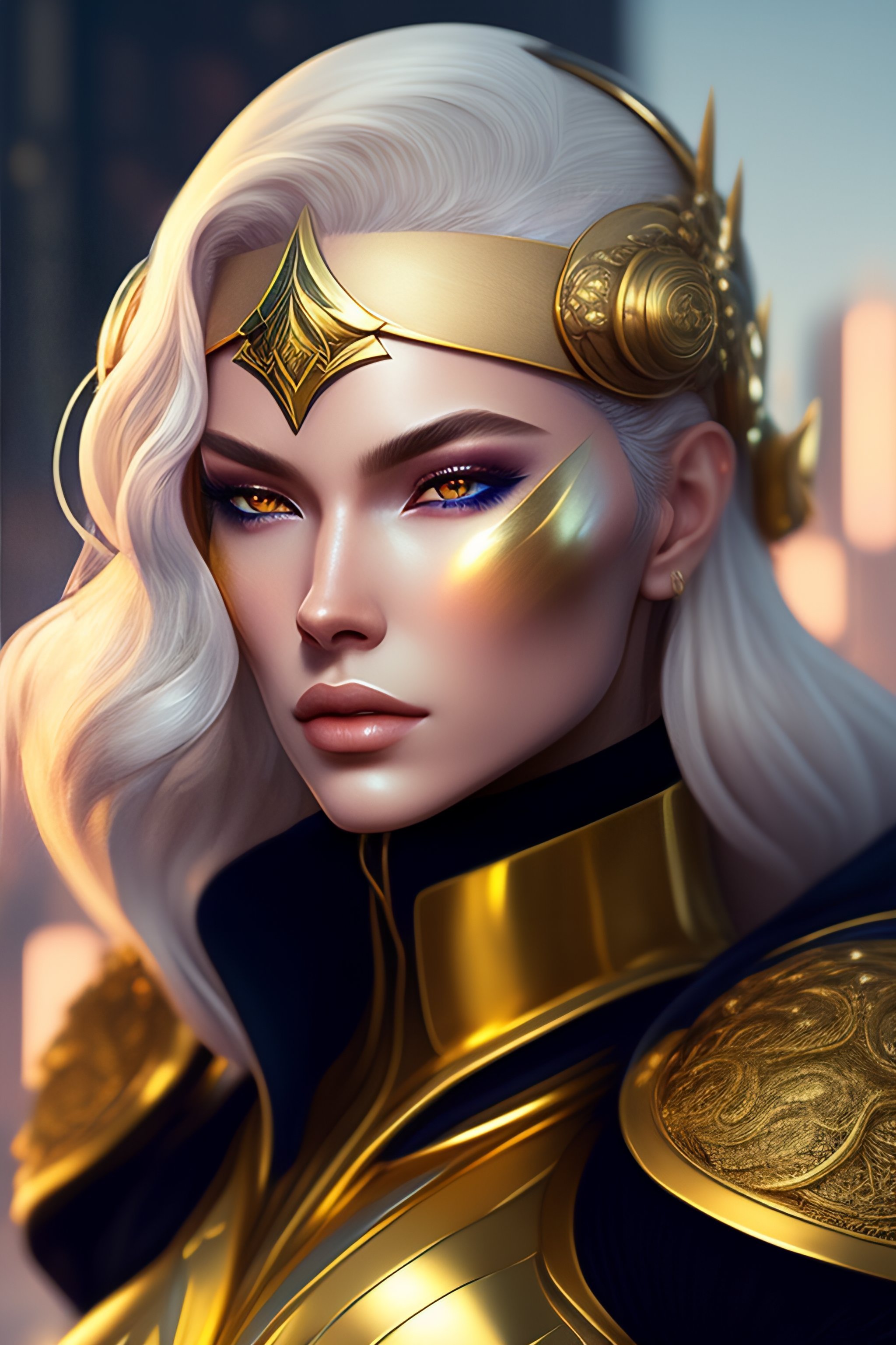 Lexica - Left facing,Portrait of a gold plated, crowned, white gold ...