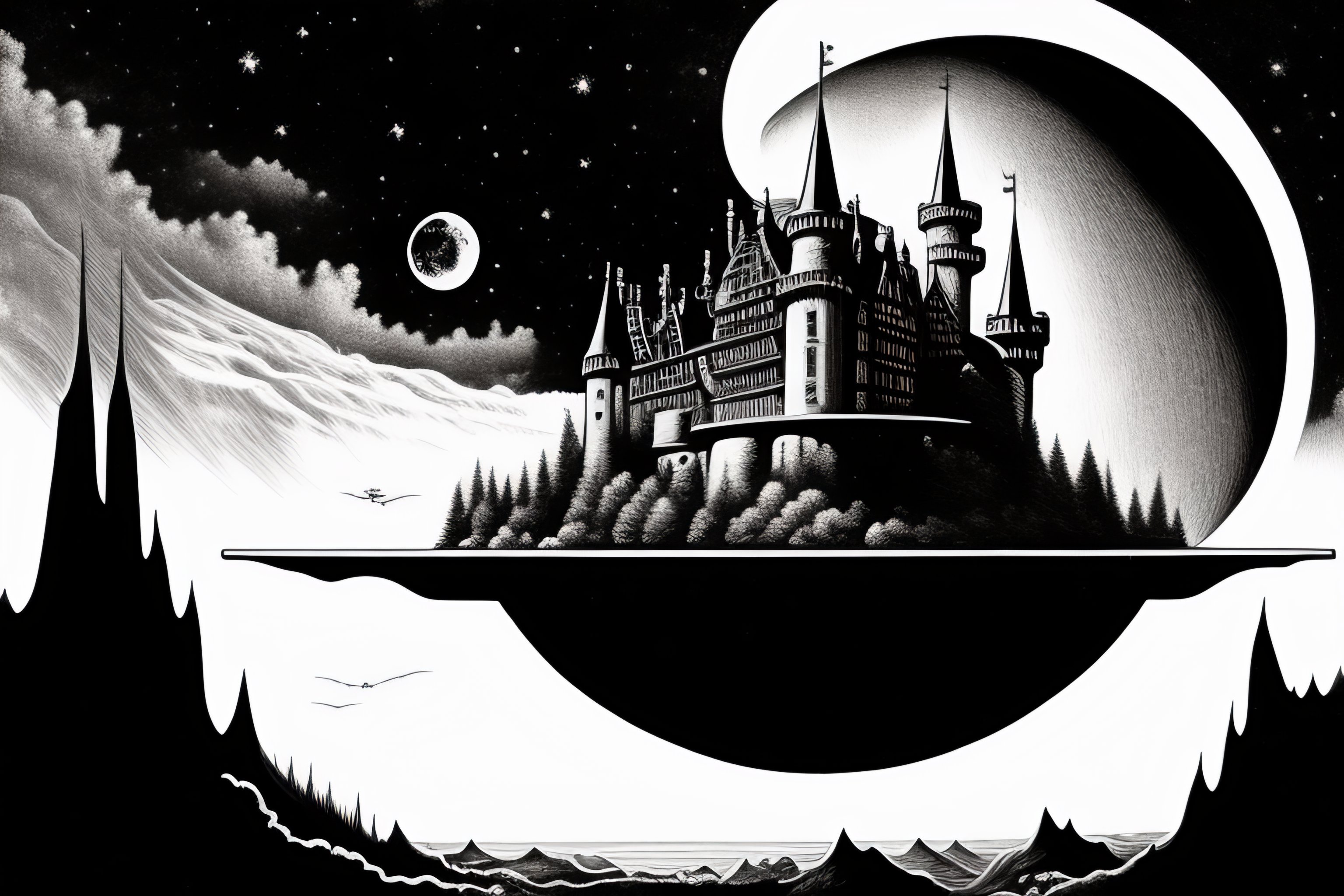 Lexica - A floating Gothic castle high above the ground actually above ...