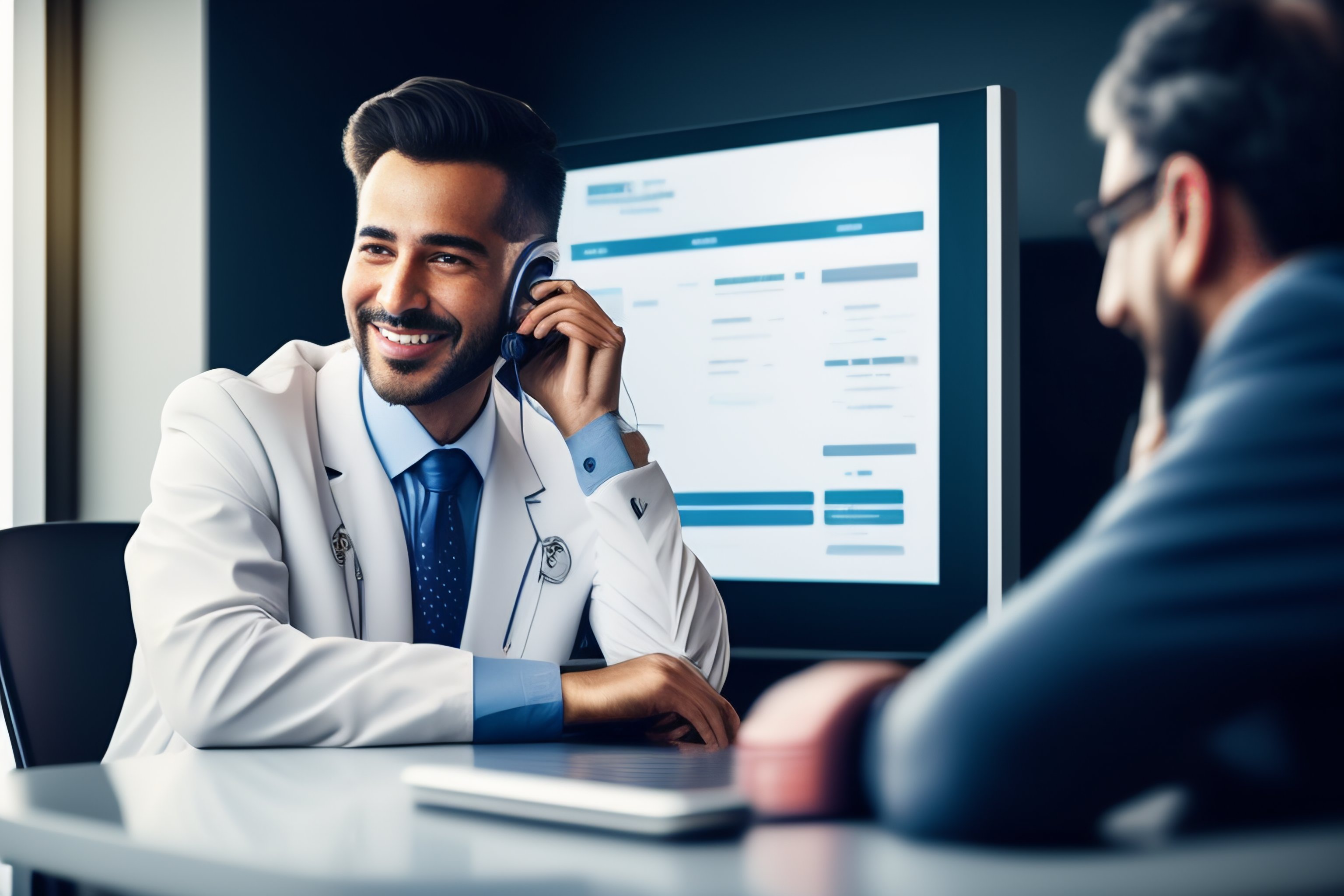 Lexica - Doctor happy about helping the patient who he is talking to ...