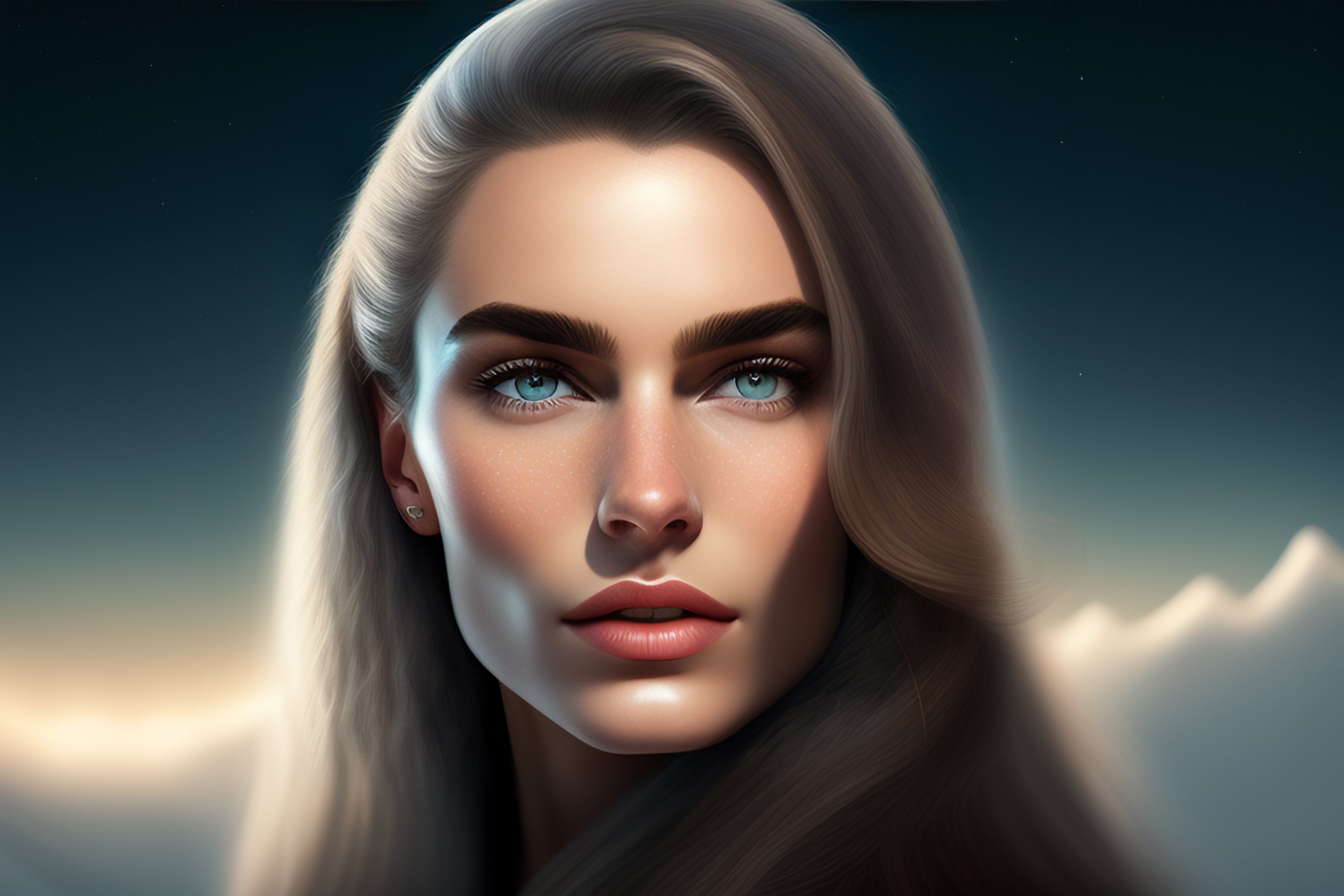 Lexica - Face pale and swarthy, large gray eyes under round eyebrows ...