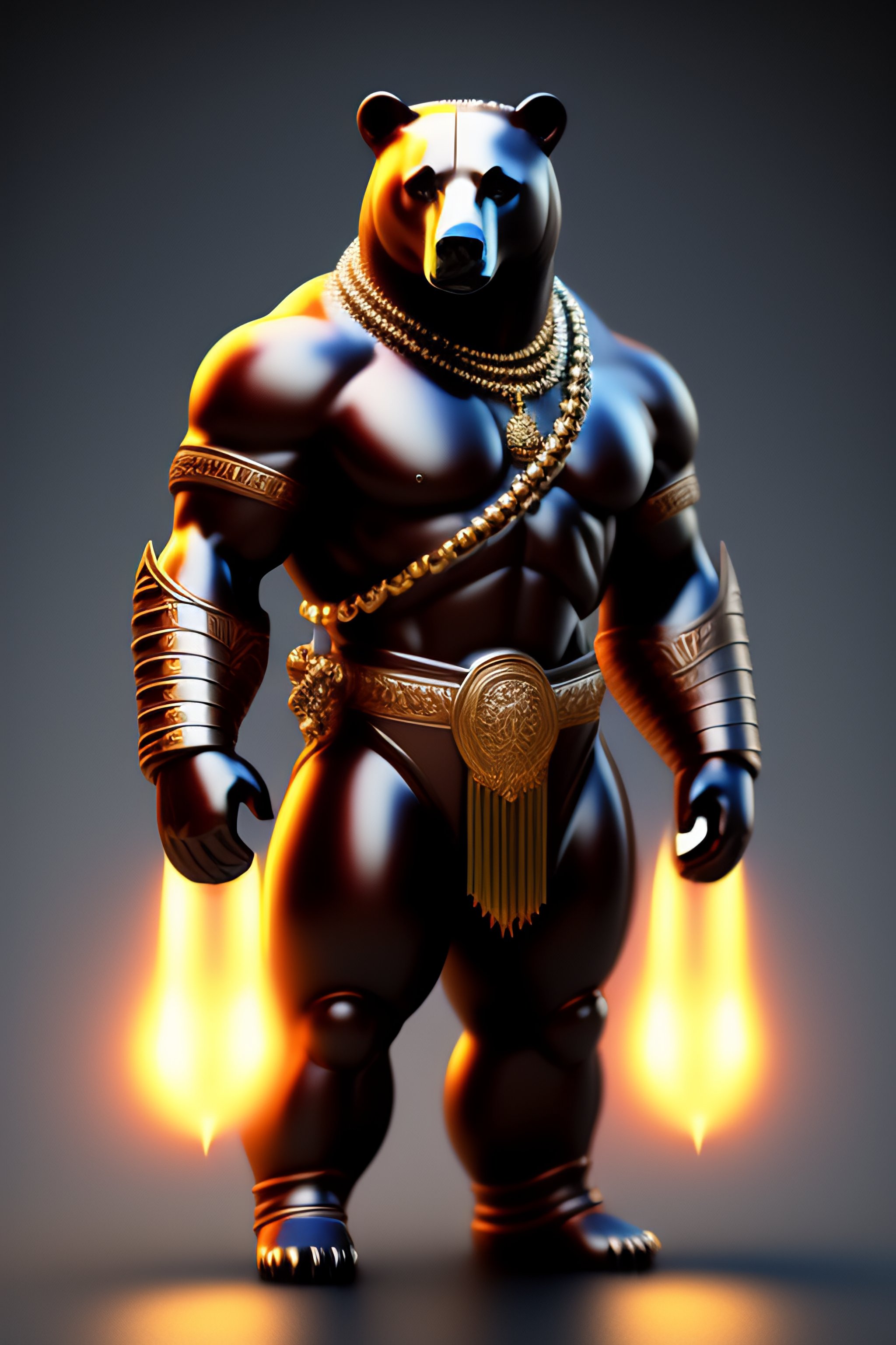 Lexica - 3d humanoid Bear virgol warrior, money all over the place