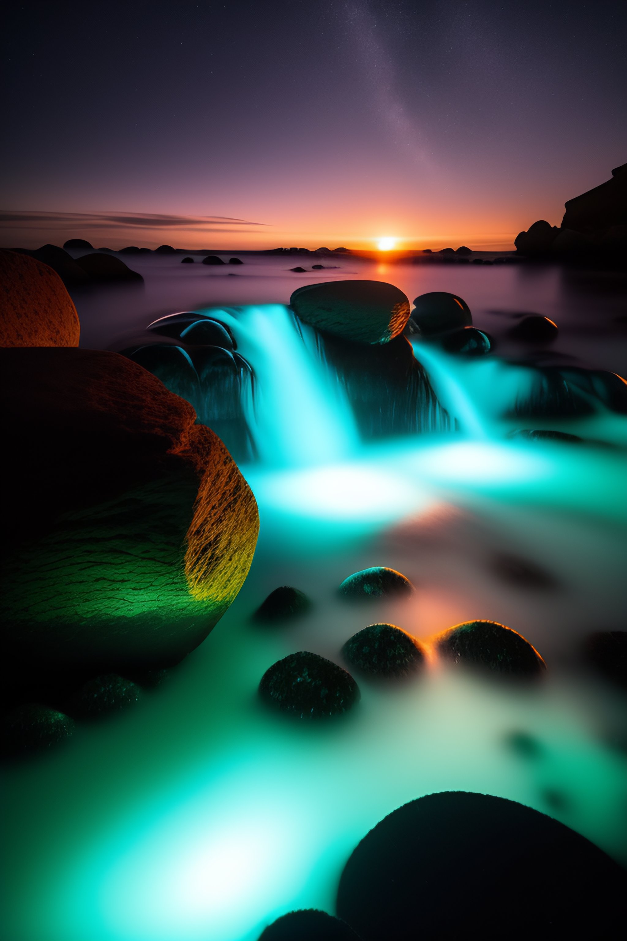 Lexica - Bioluminescent ethereal water elementals nesting in a rock pool