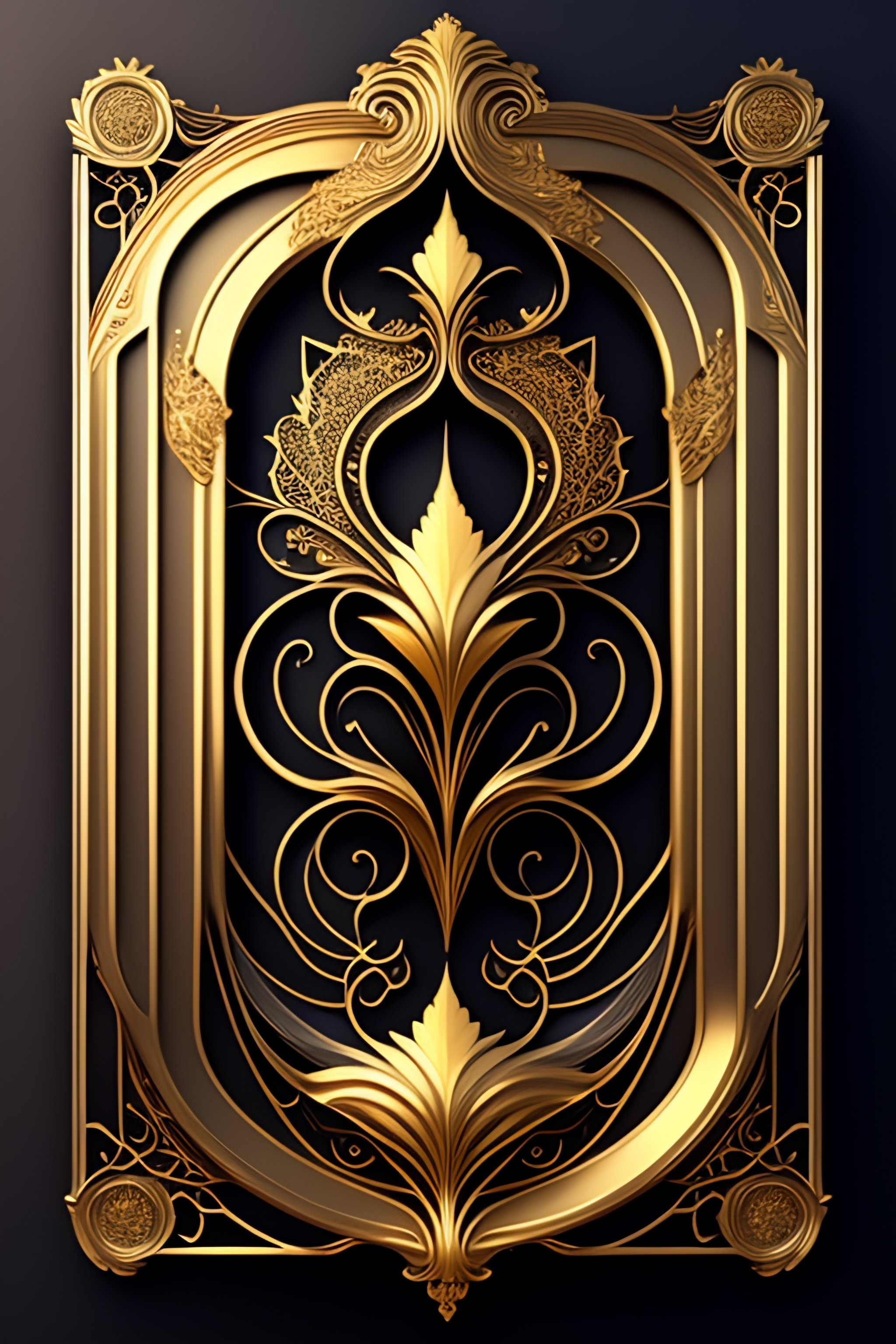Lexica - An intricate art nouveau edges frame, with golden entertwined edges and empty black ...
