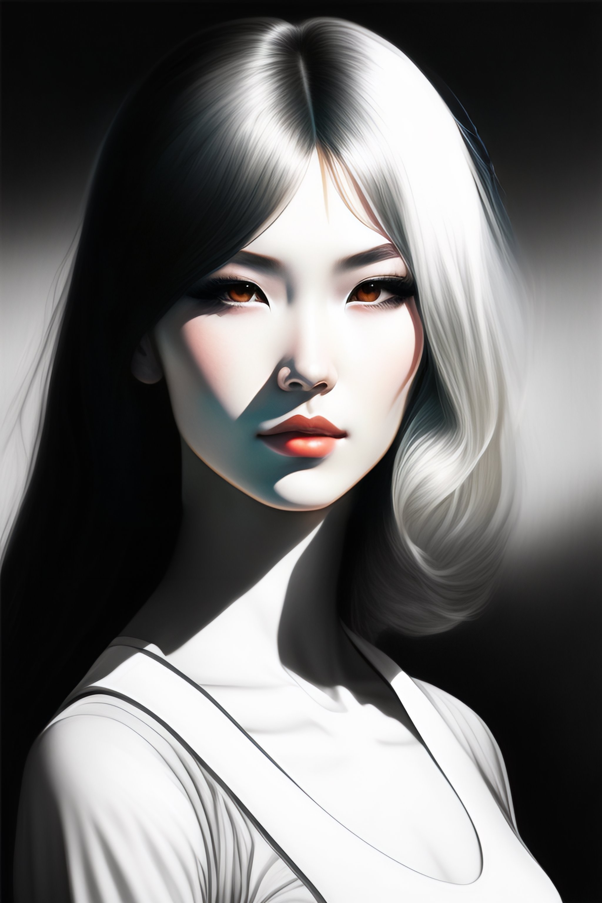 Lexica - Drawing of polish girl with strong jawline, sharp eyes mid 80 ...