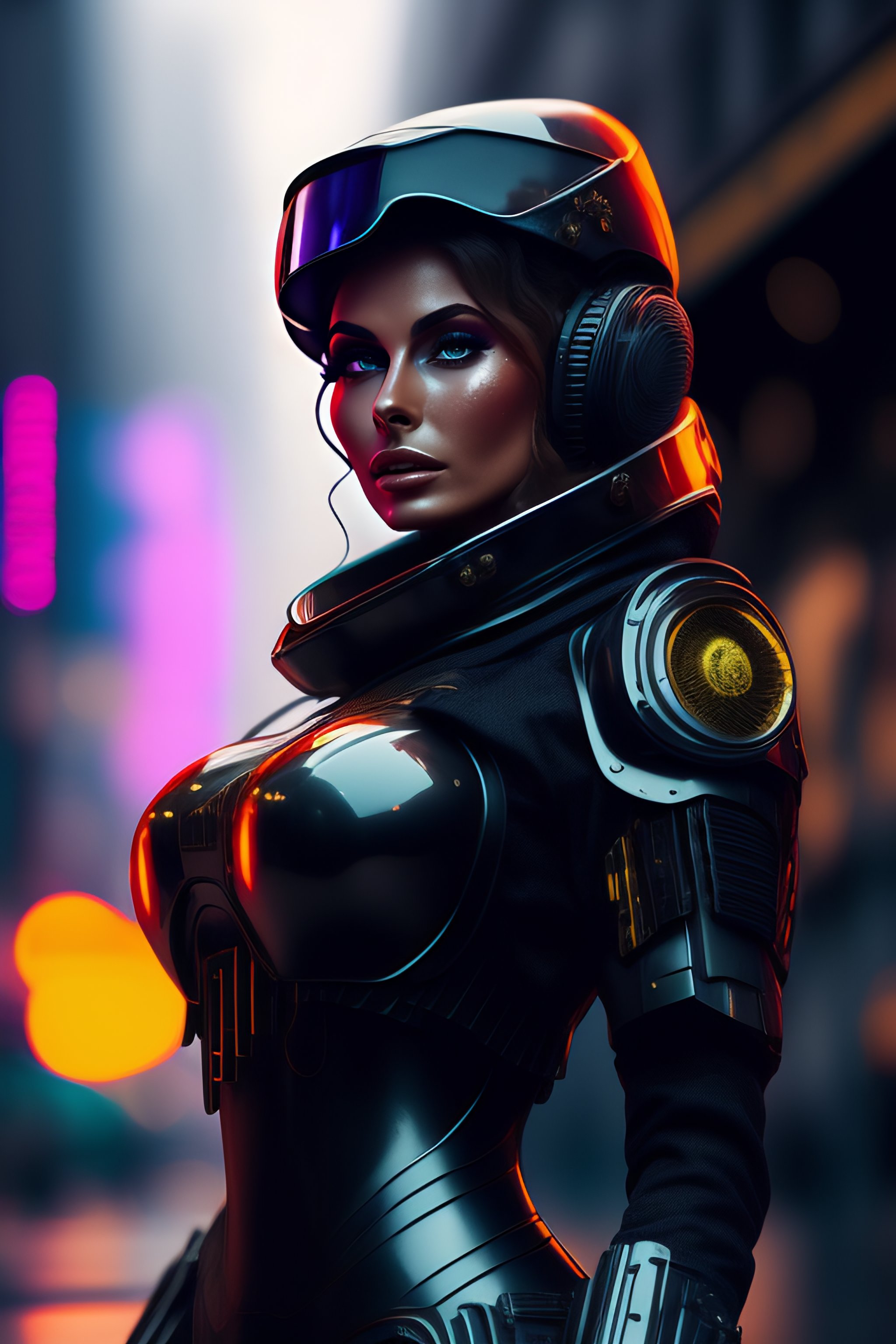 Lexica - Female sofia loren Robot solder, tactical armor, rifle, Neon ...