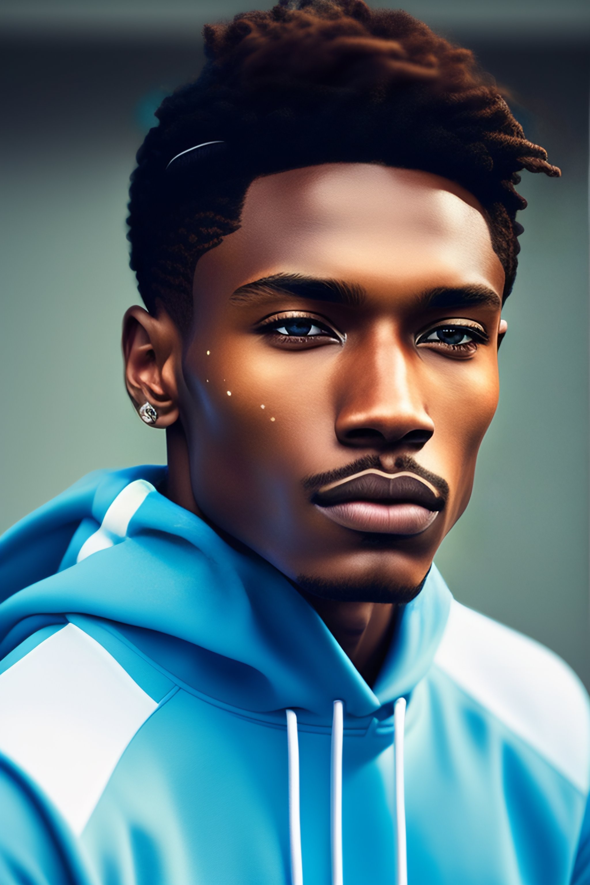 Lexica - A man dressed in a sporty style in a light blue sweatshirt ...