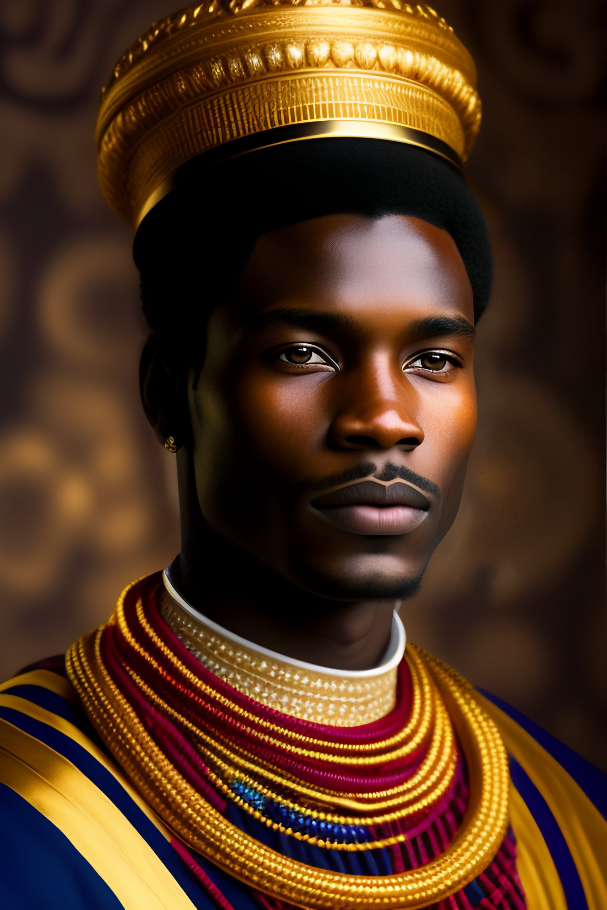 Lexica - Portrait of young African king, wearing traditional gold jewelry