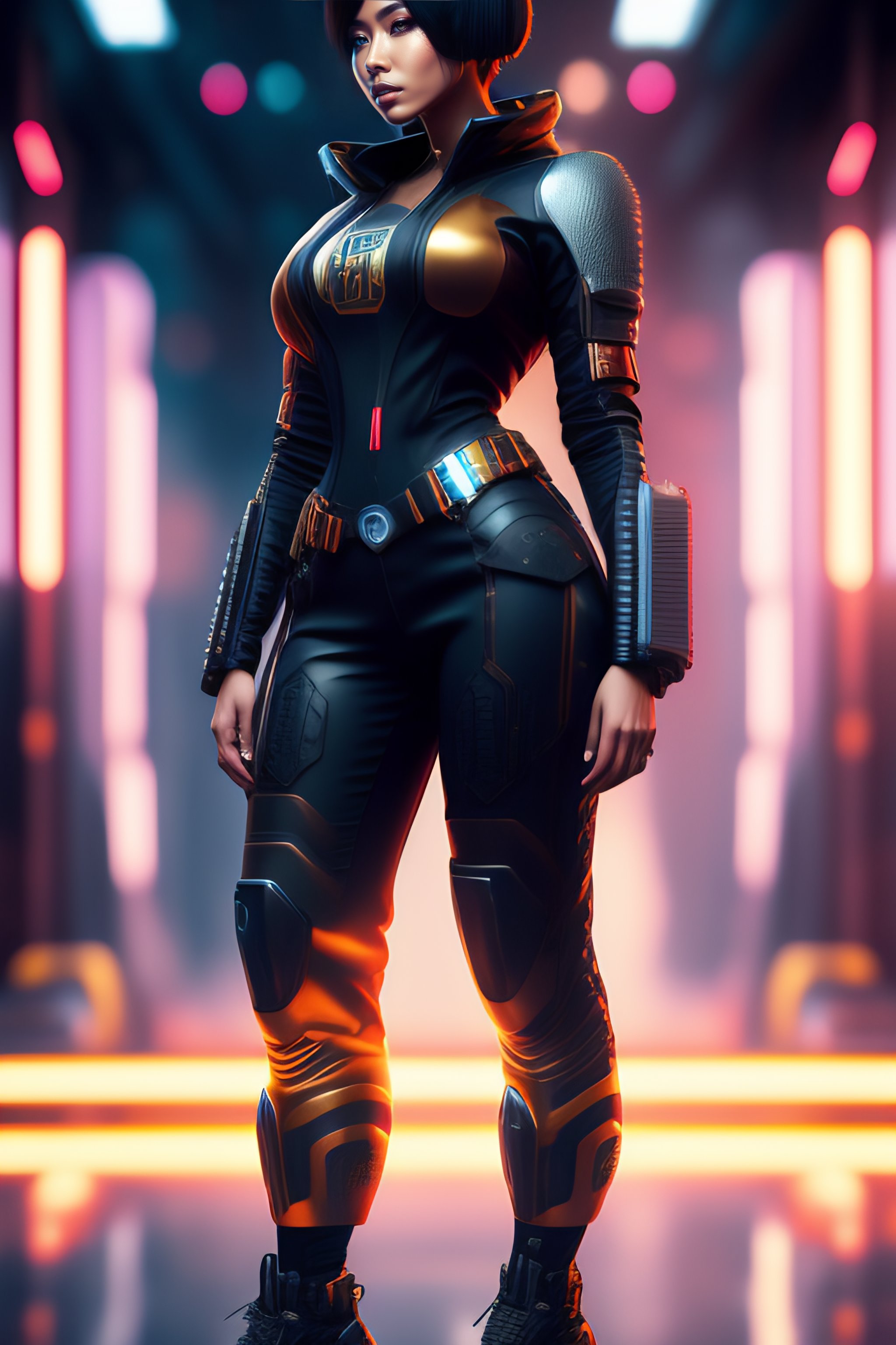 Lexica - Mech Punk clothes with short hair girl, battle status, hyper ...