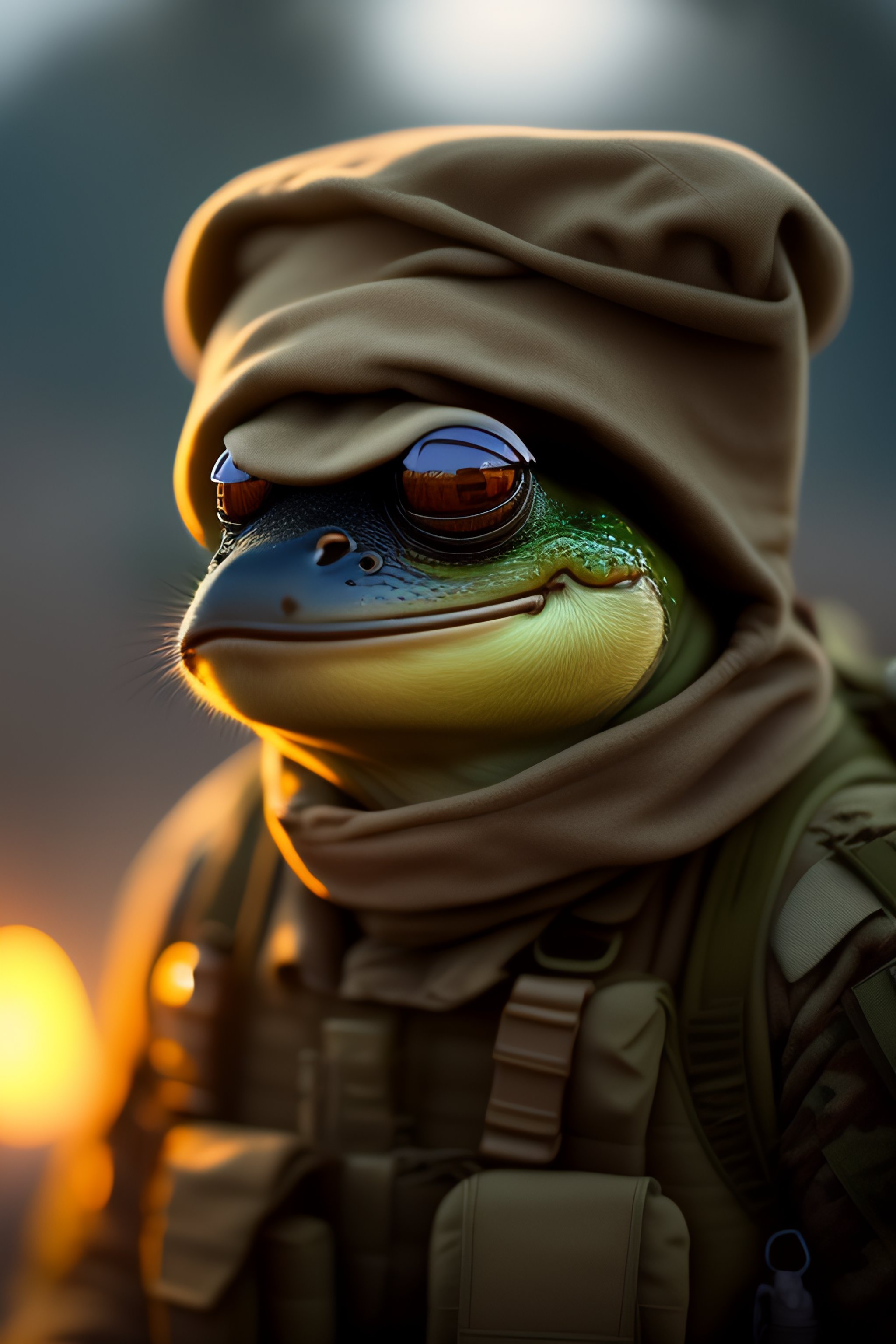 Lexica - An exhausted pepe the frog at the frontlines in the army at ...