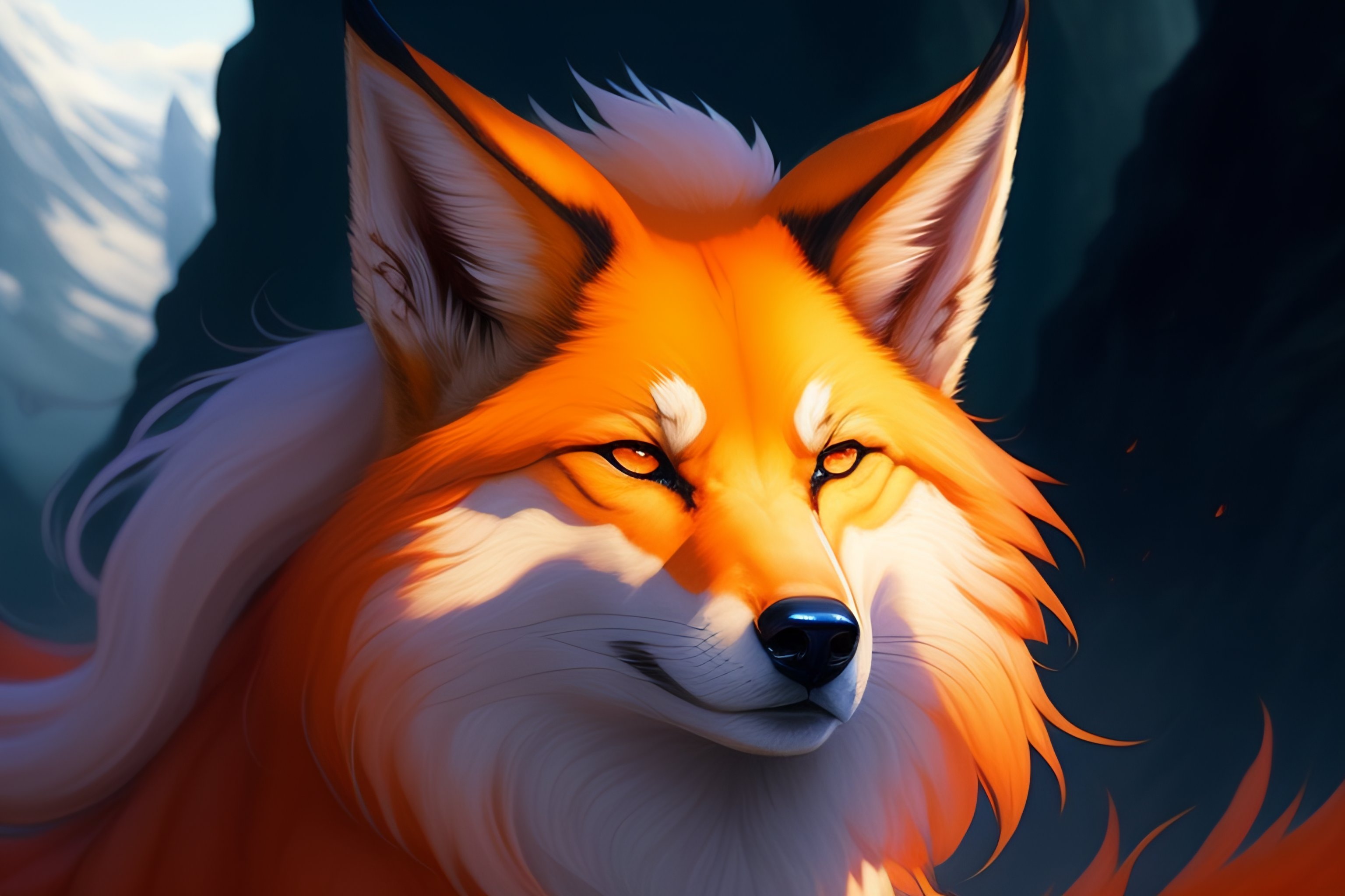 Lexica - Nine tailed fox, blue eyes illustration, by jordan grimmer and ...