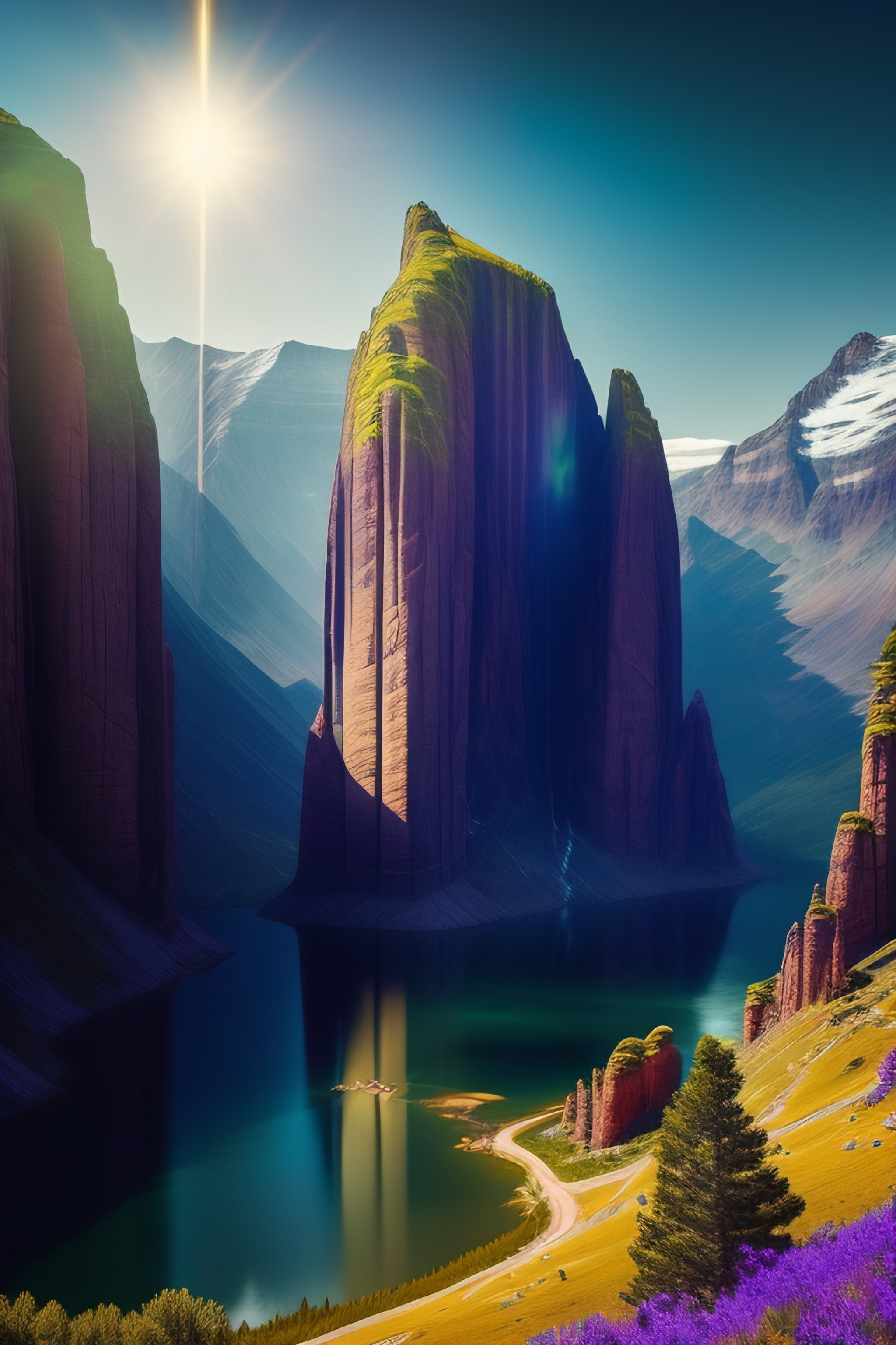 Lexica - Nestled high in the rocky mountains, the green-purple hyper ...