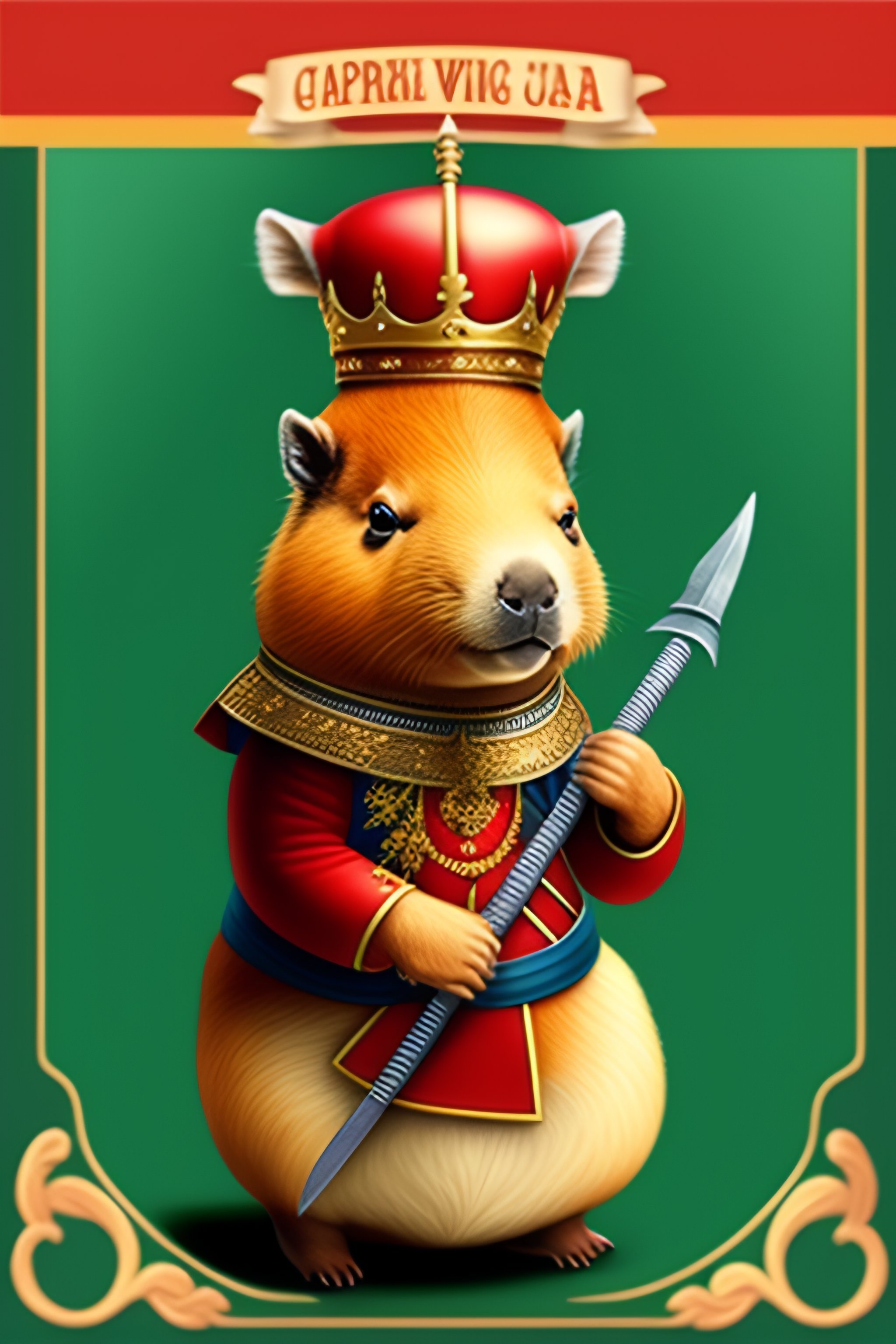 Lexica - Capybara dress of king with a sword and shield, cute, 2d, cartoon