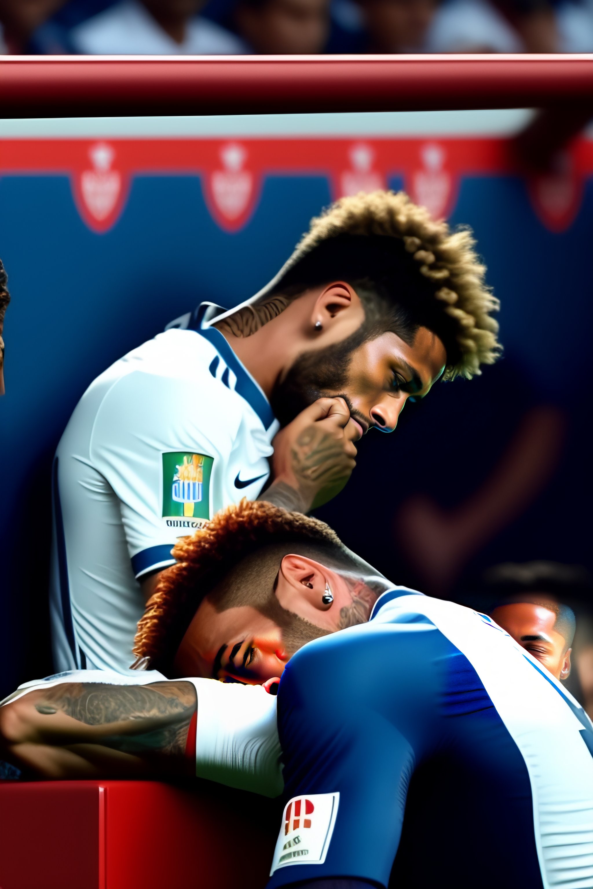 Lexica - Neymar sat on the locker room bench, holding his head and ...