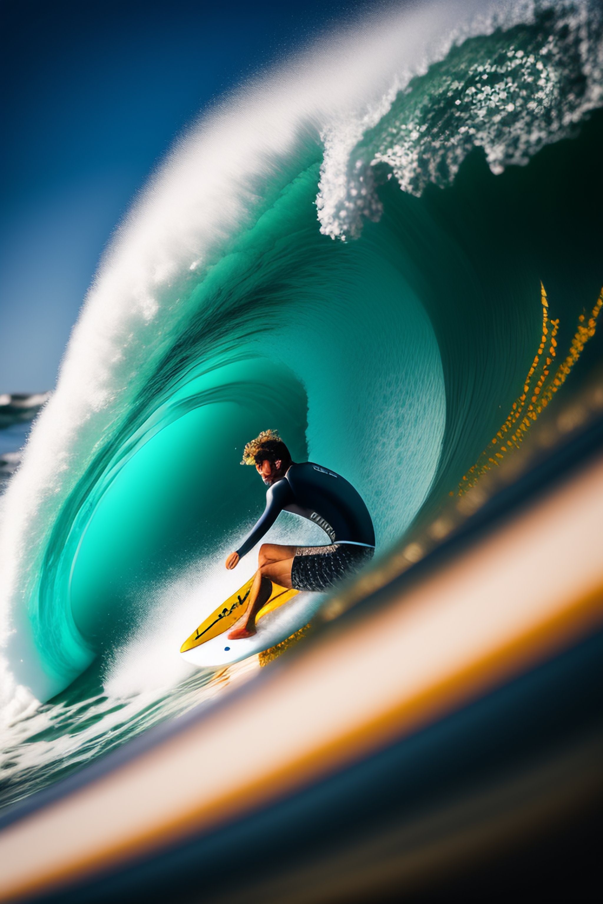 Lexica - Portrait of a surfer in a wave barrel, 200mm f/2