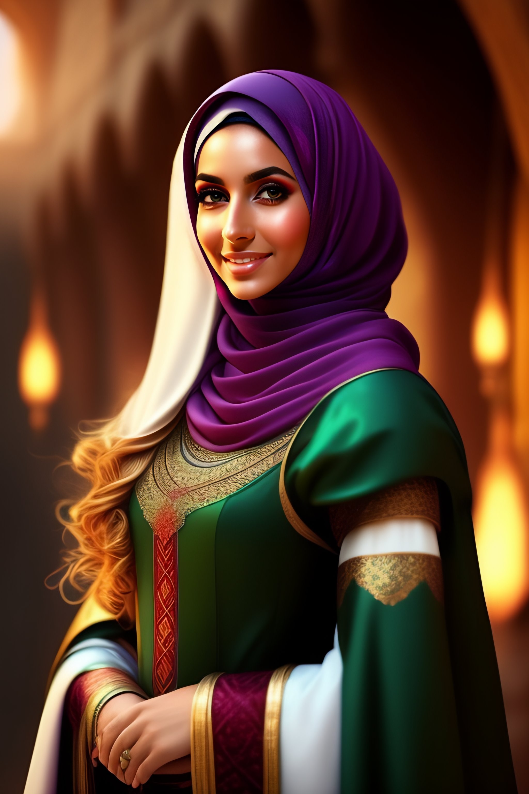Lexica - Cute hijab girl in medieval mage clothing