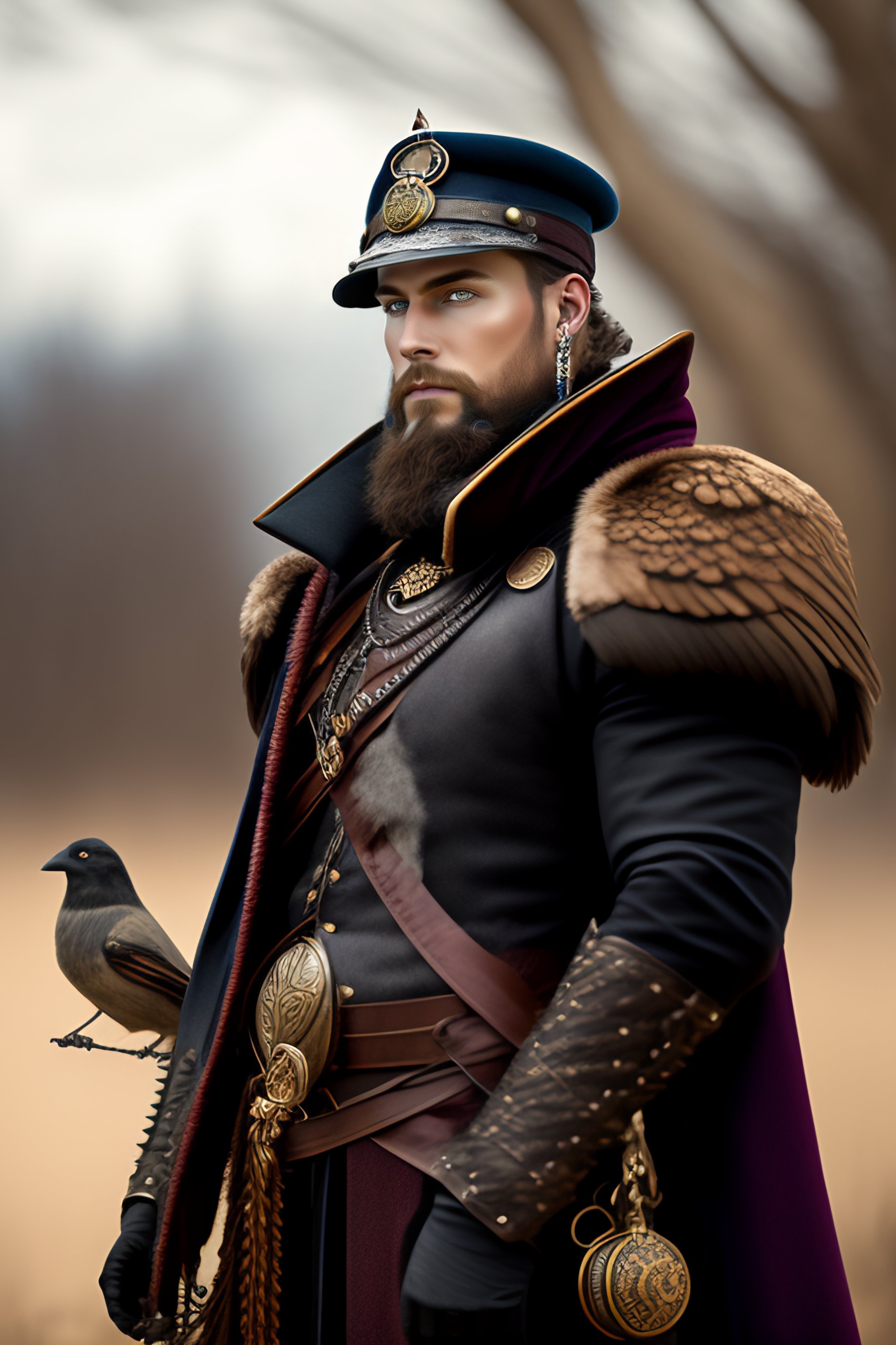 Lexica - Odin steampunk with a mechanic crow on the shoulder