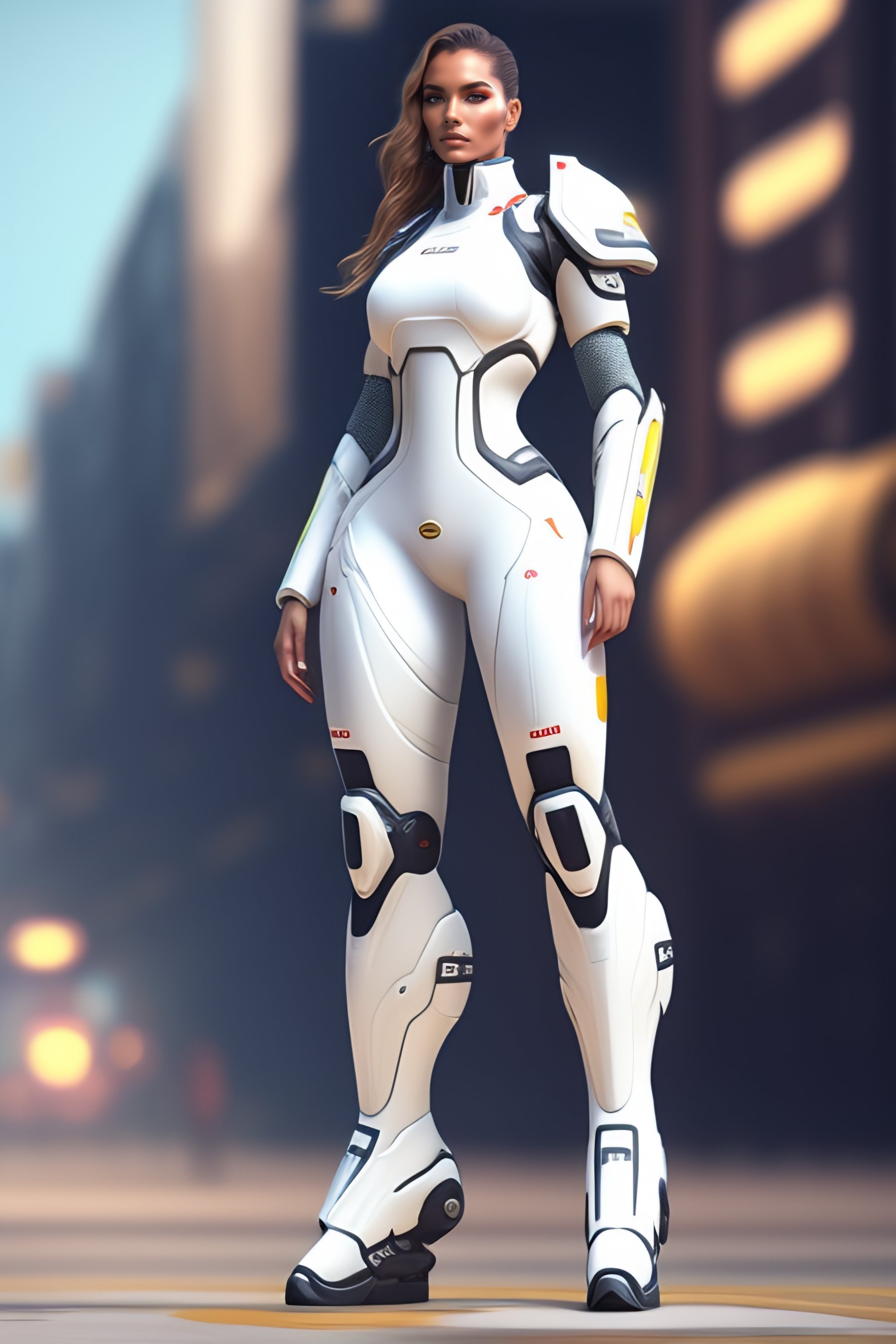 Lexica - All-white female mech suit, full body, face covered, bulky