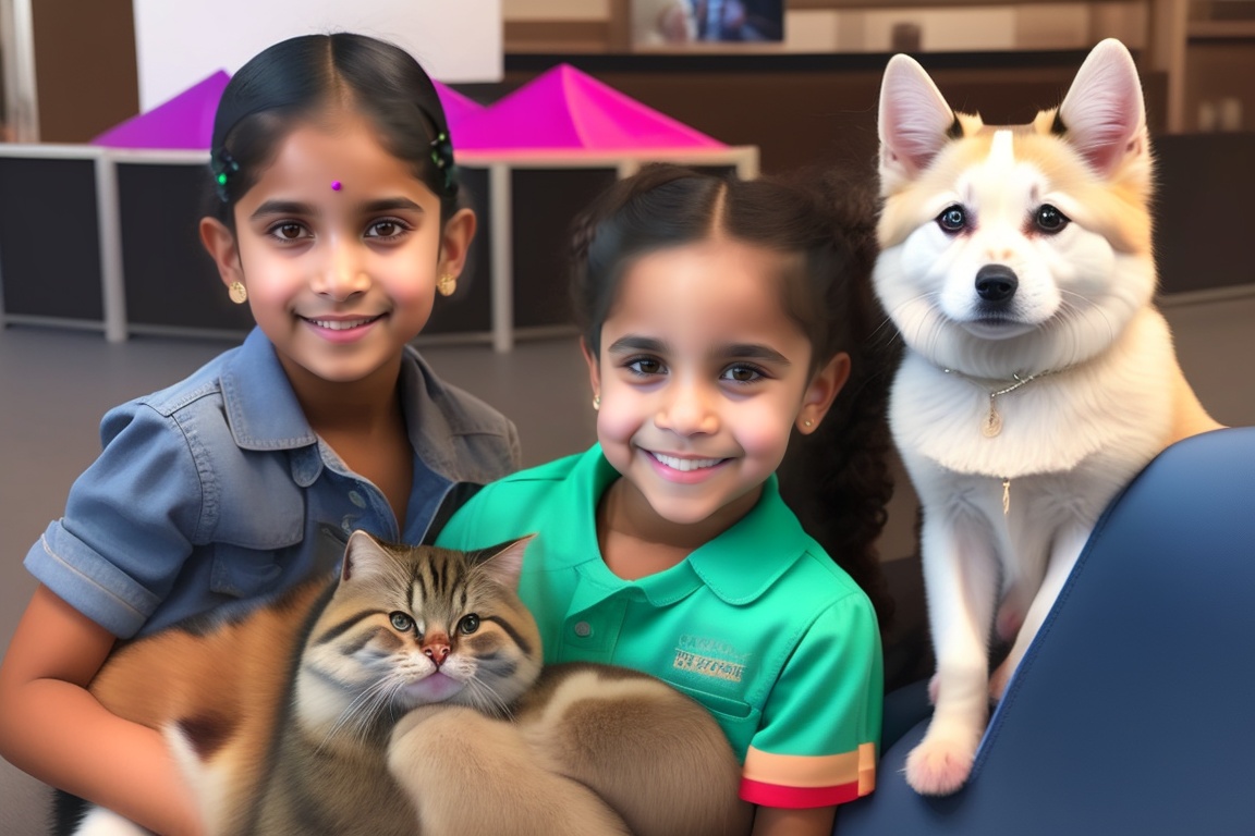 Lexica - Pet Adoption Event (Riya and Meera are at the event. Various ...