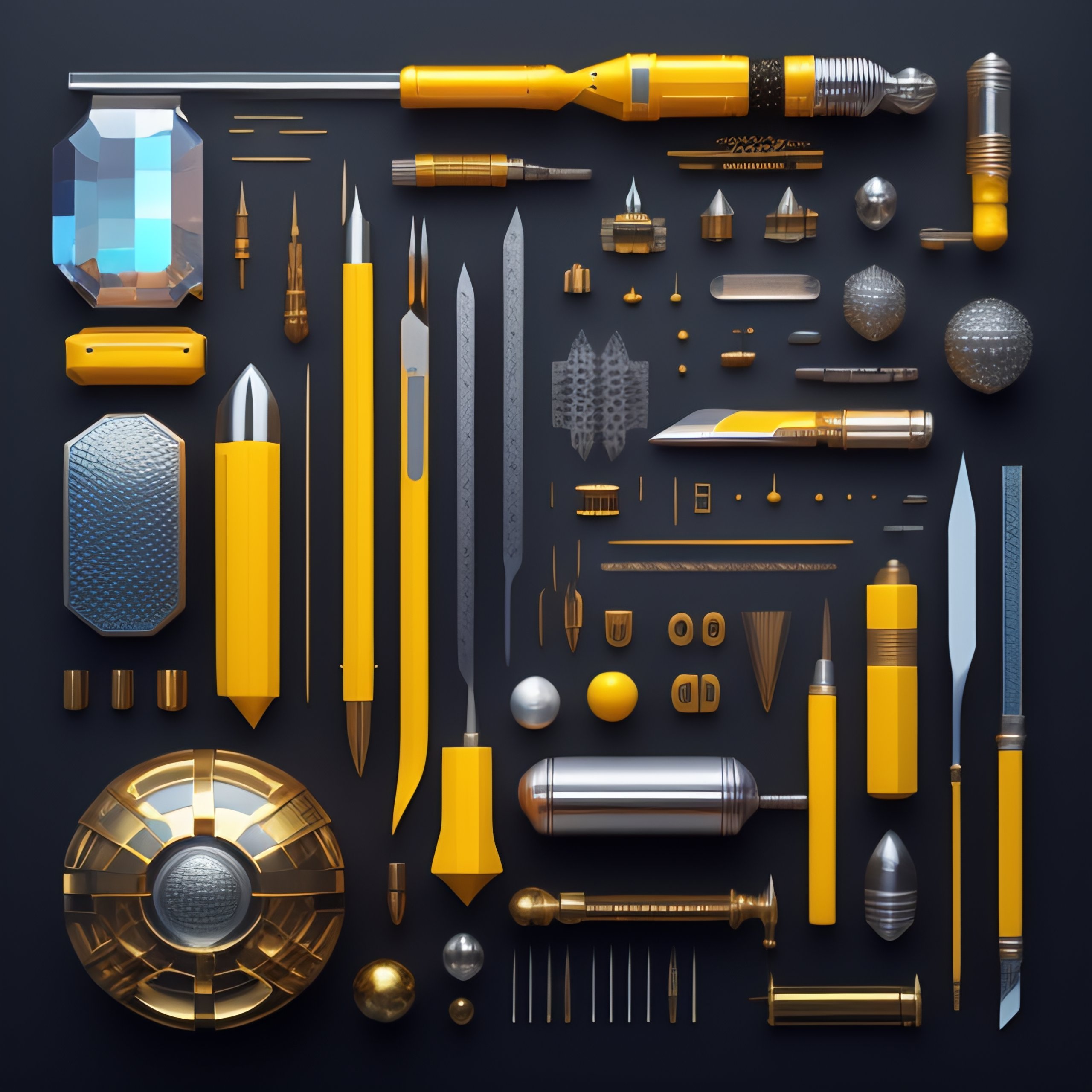 Lexica - Futuristic bejeweled tools, Costumes and props, Knolling ...