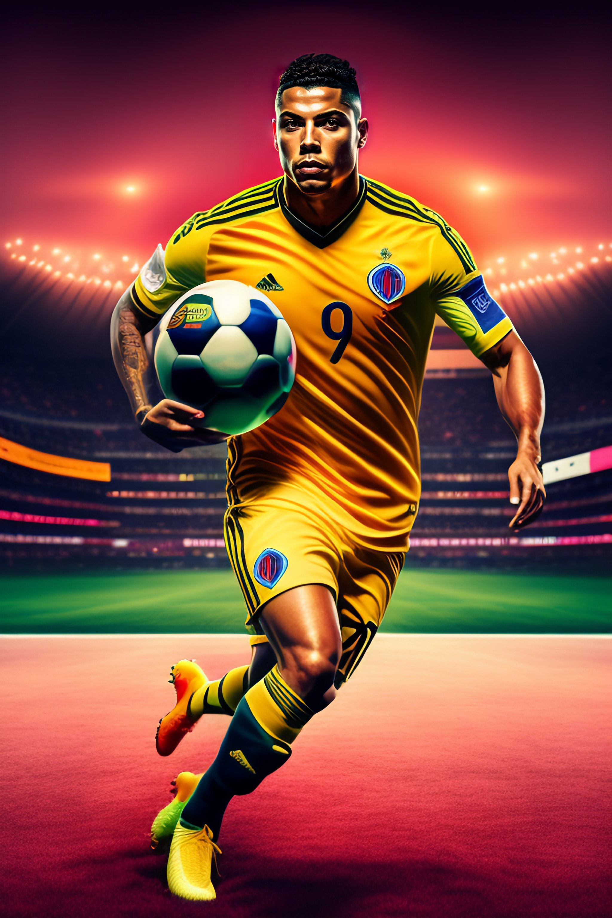 Lexica - Portrait of ronaldo nazario holding a soccer ball, wearing the ...