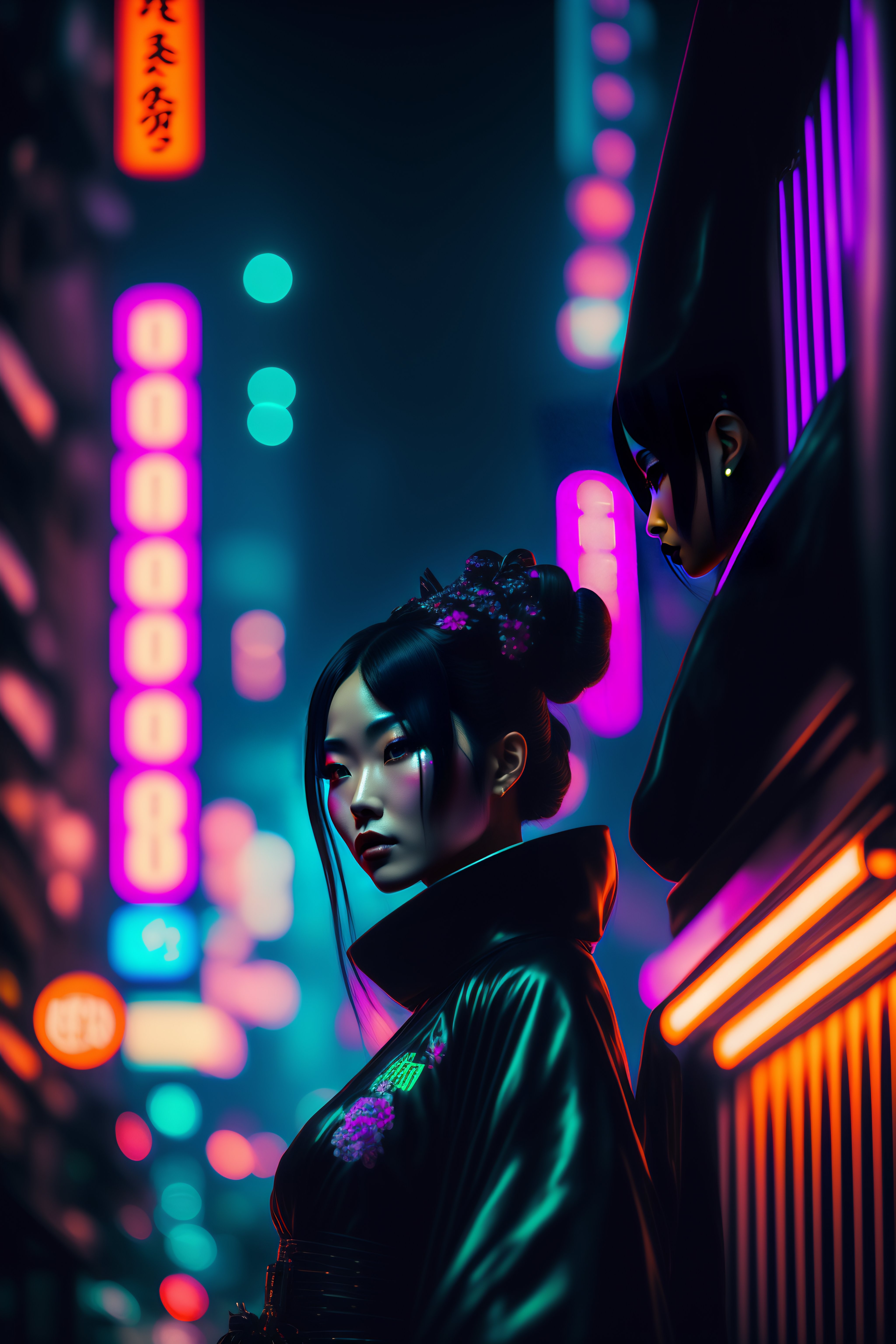 Lexica - Cyber goth geisha in kimono a tokyo street, pretty face ...