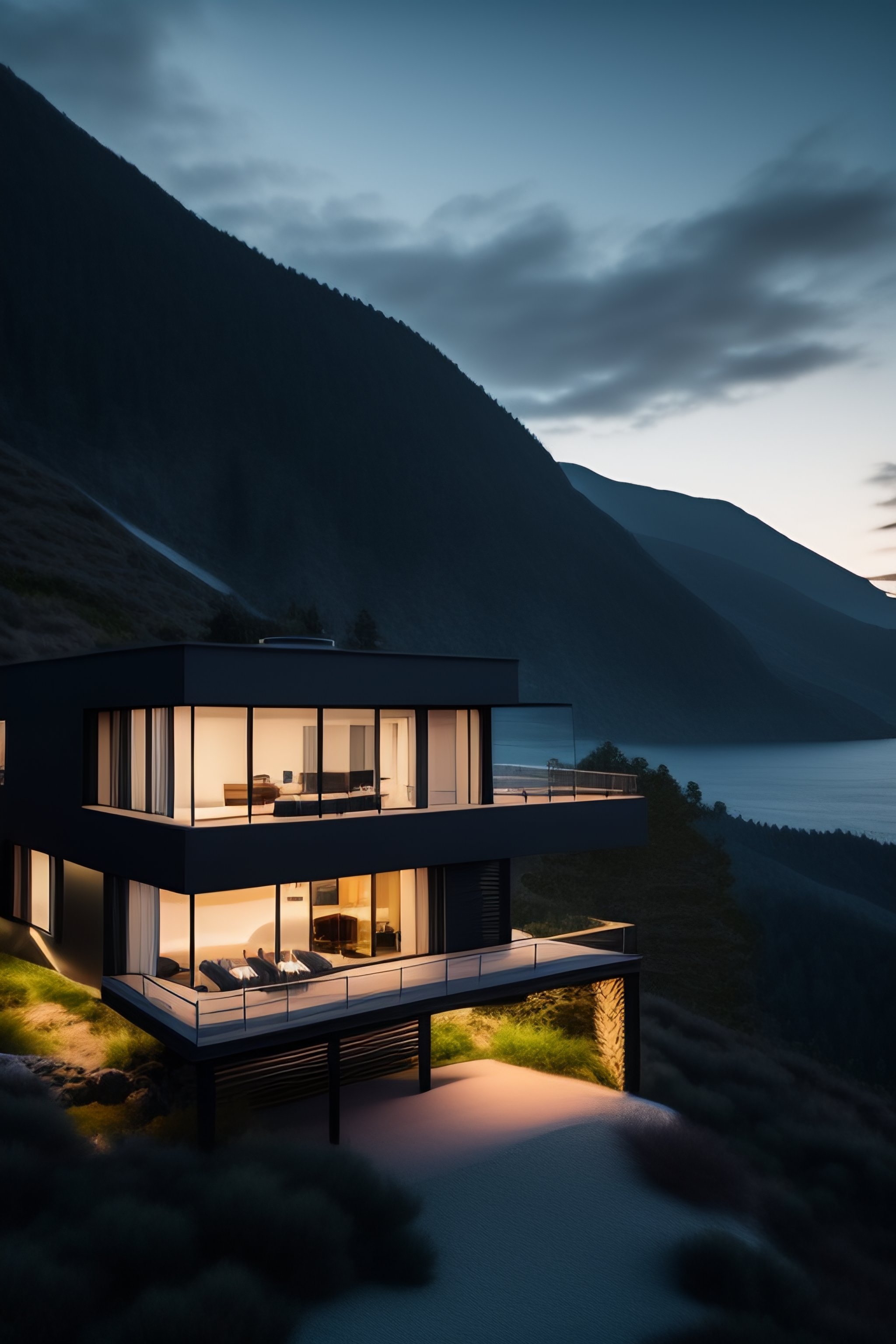 Lexica - A black modern mansion in mountain alone, award winning, 8k ...